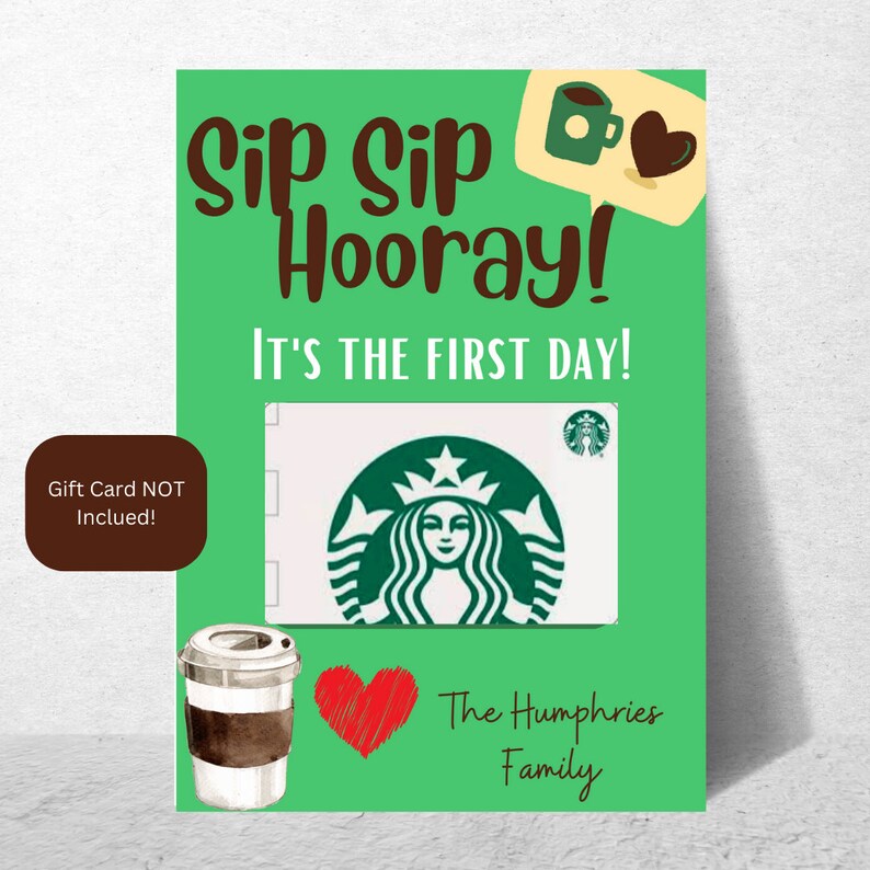 First Day Teacher Gift Tag, Coffee Design, Sip Sip Hooray (digital ...