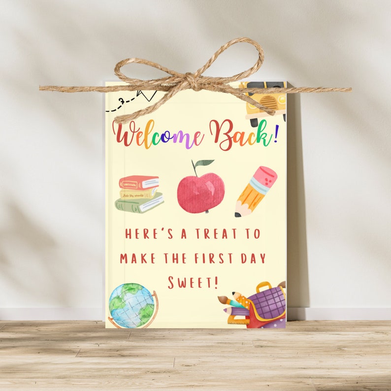 Colorful School Supply Welcome Back Tag Download- Rainbow First Day of ...