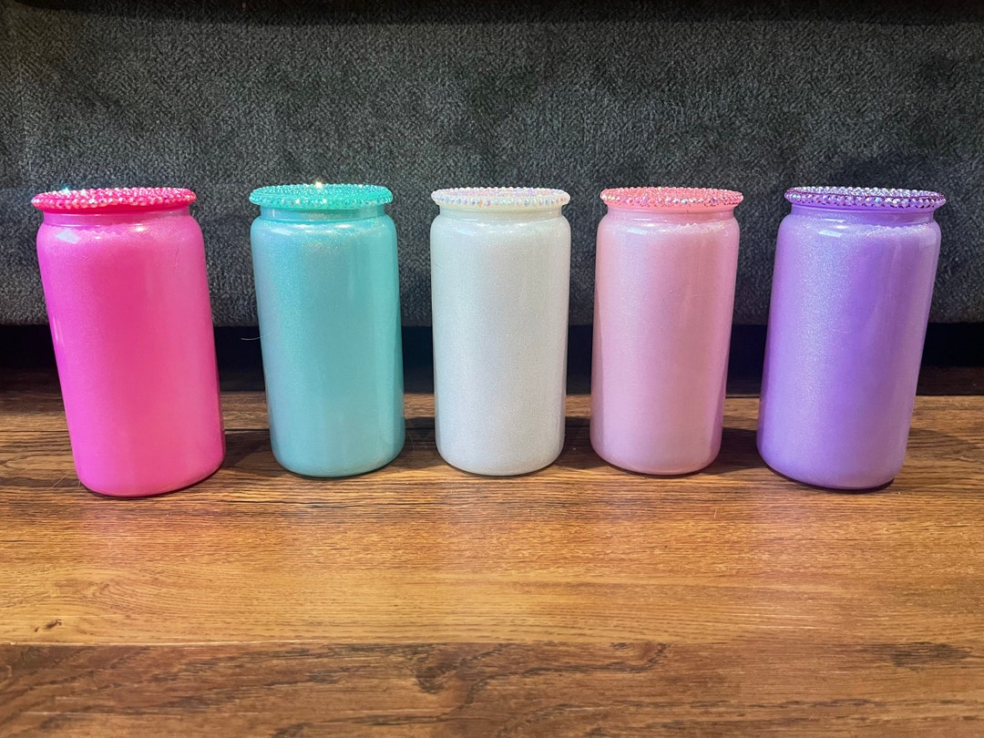 Shimmer Glass Can With Rhinestone Lid Shimmer Beer Can 16oz Shimmer Glass Can Shimmer Glass