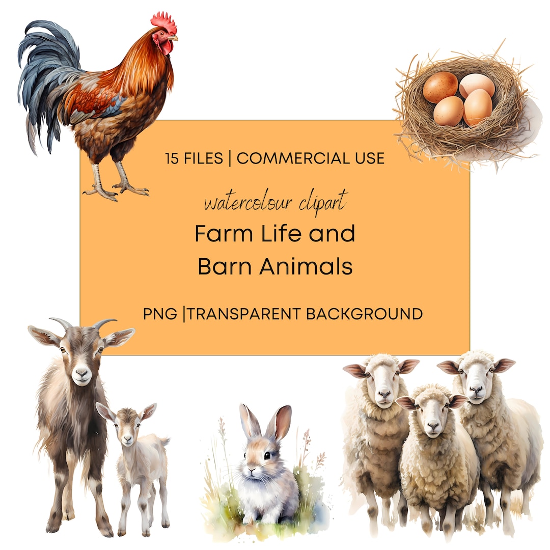 Watercolor Farm Animals, Barn Animals Clipart - 15 High Quality PNG ...