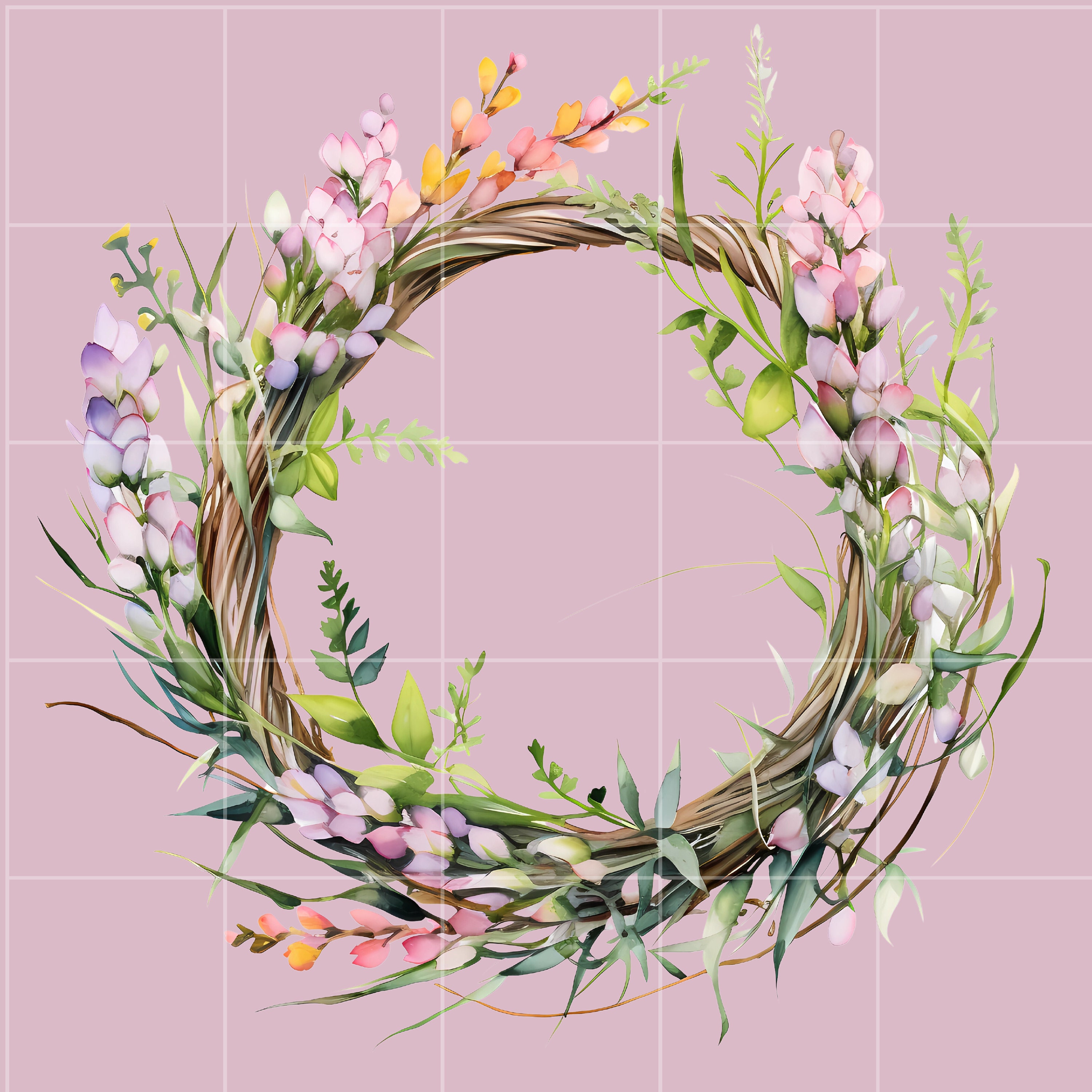 Flower Spring Wreath Watercolor Wreath Clipart, 1 High Quality PNG With ...