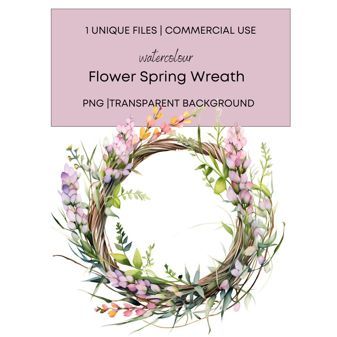 Flower Spring Wreath Watercolor Wreath Clipart, 1 High Quality PNG With ...