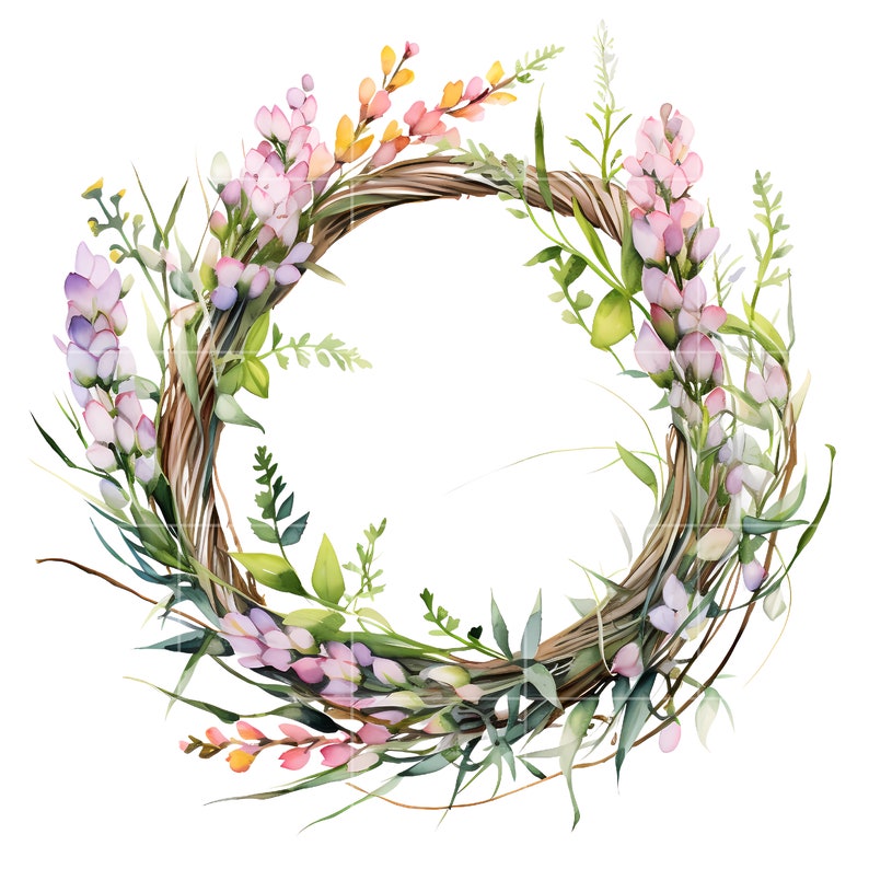Flower Spring Wreath Watercolor Wreath Clipart, 1 High Quality PNG With ...