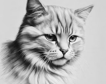 Cat Pencil Sketch in Digital Print Coloring Pages Home and Living - Etsy