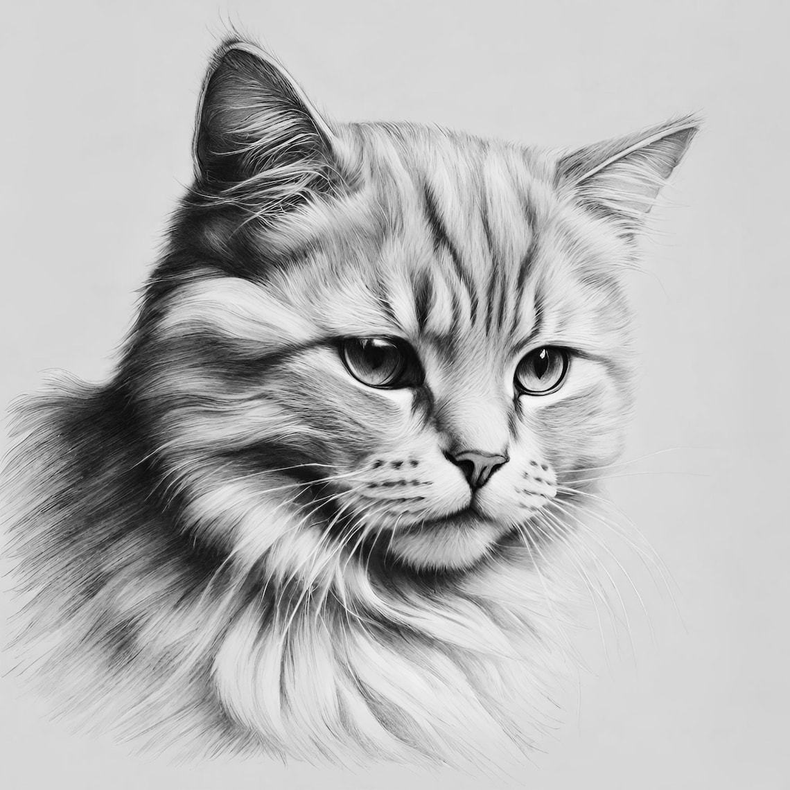 Cute Cat Pencil Sketch - Etsy