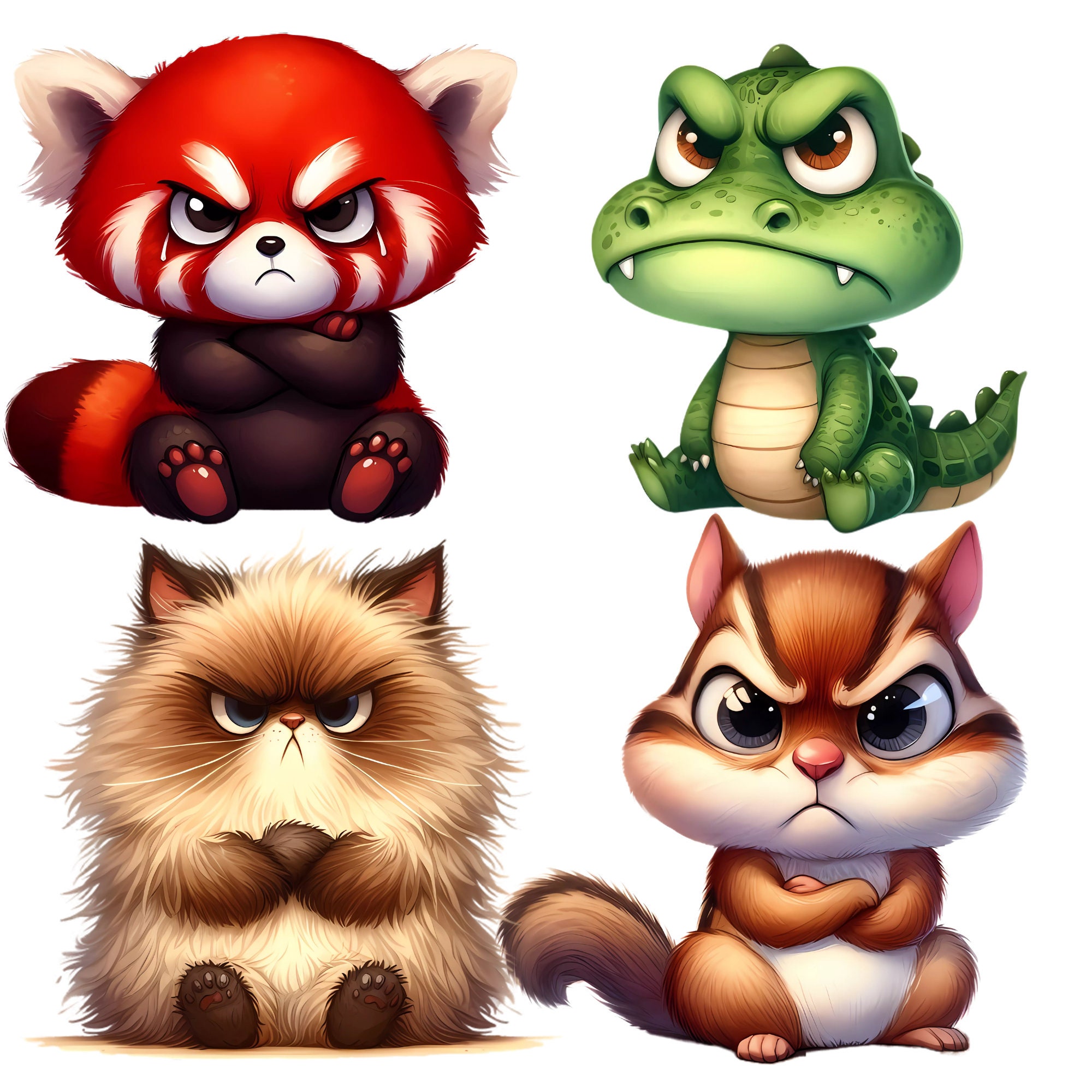 20 Watercolor Grumpy Animals Pngs Clipart Bundle, High Quality, Instant ...