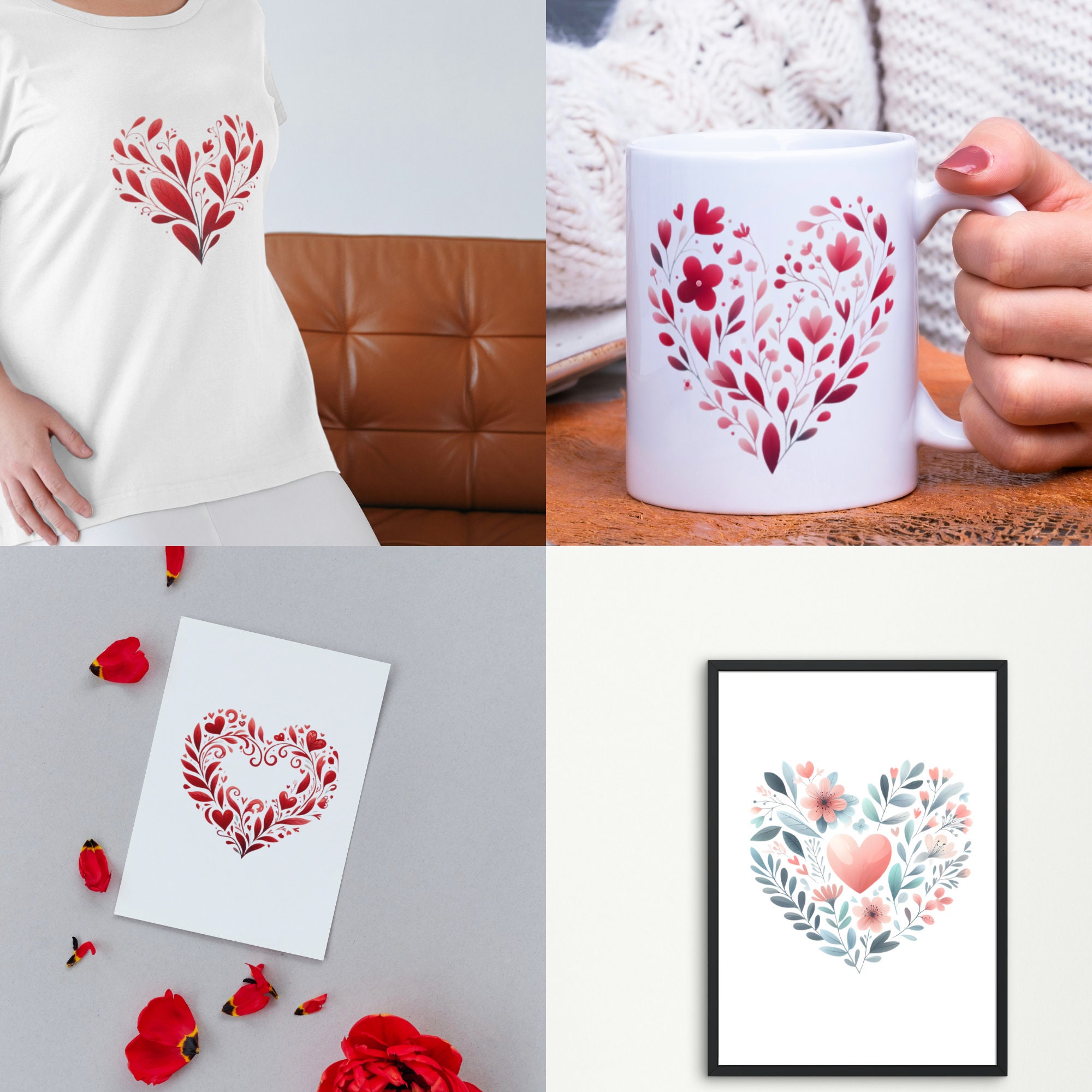 23 Floral Heart Watercolor Clipart Bundle, Instant Download, Botanical ...