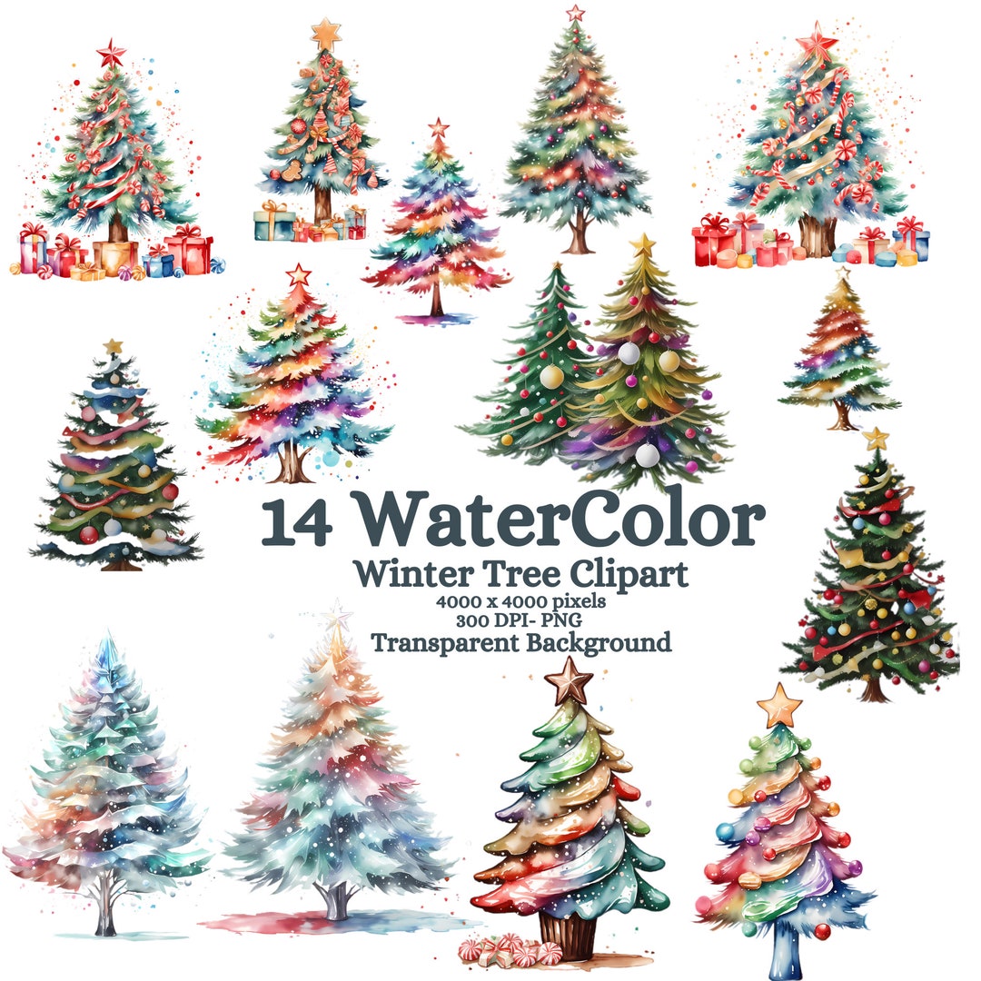 14 Watercolor Winter Trees Clipart Bundle. High Quality PNG ...