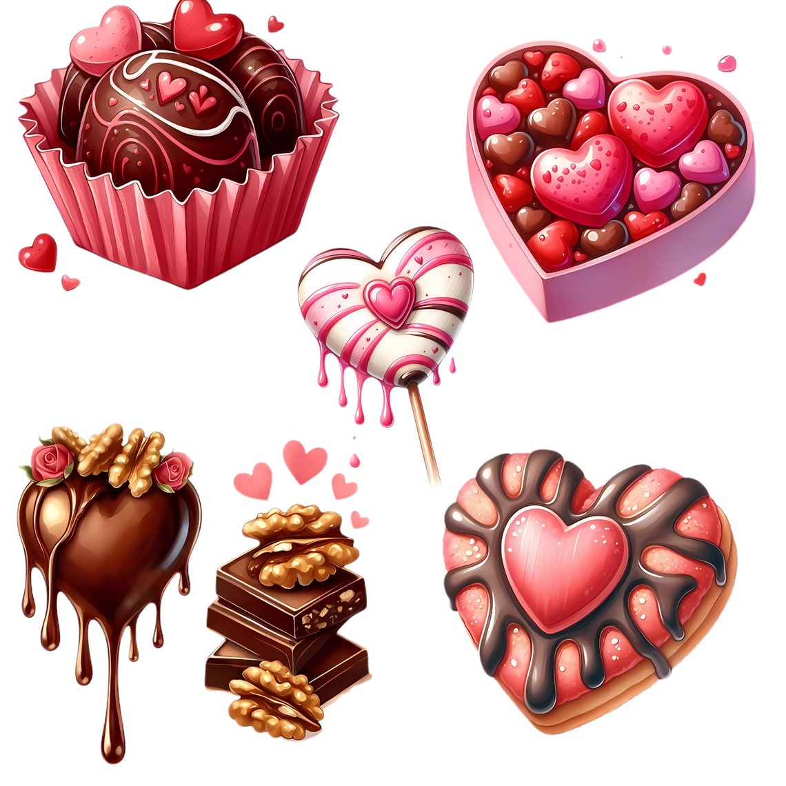 Watercolor Chocolate Clipart Bundle, Candy Hearts, Sweets PNG (digital ...