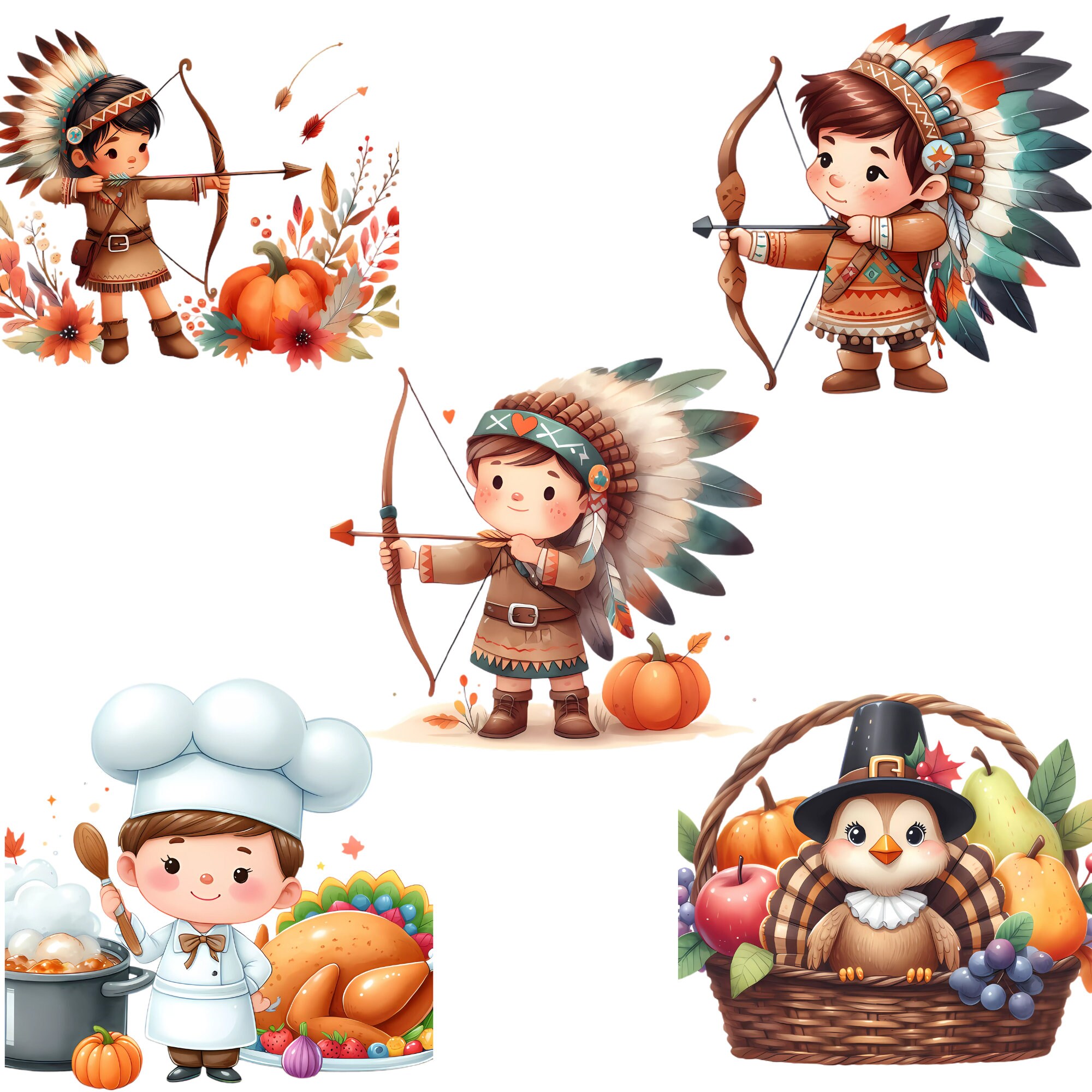 25 Watercolor Thanksgiving Collection Clipart Bundle. Transparent ...