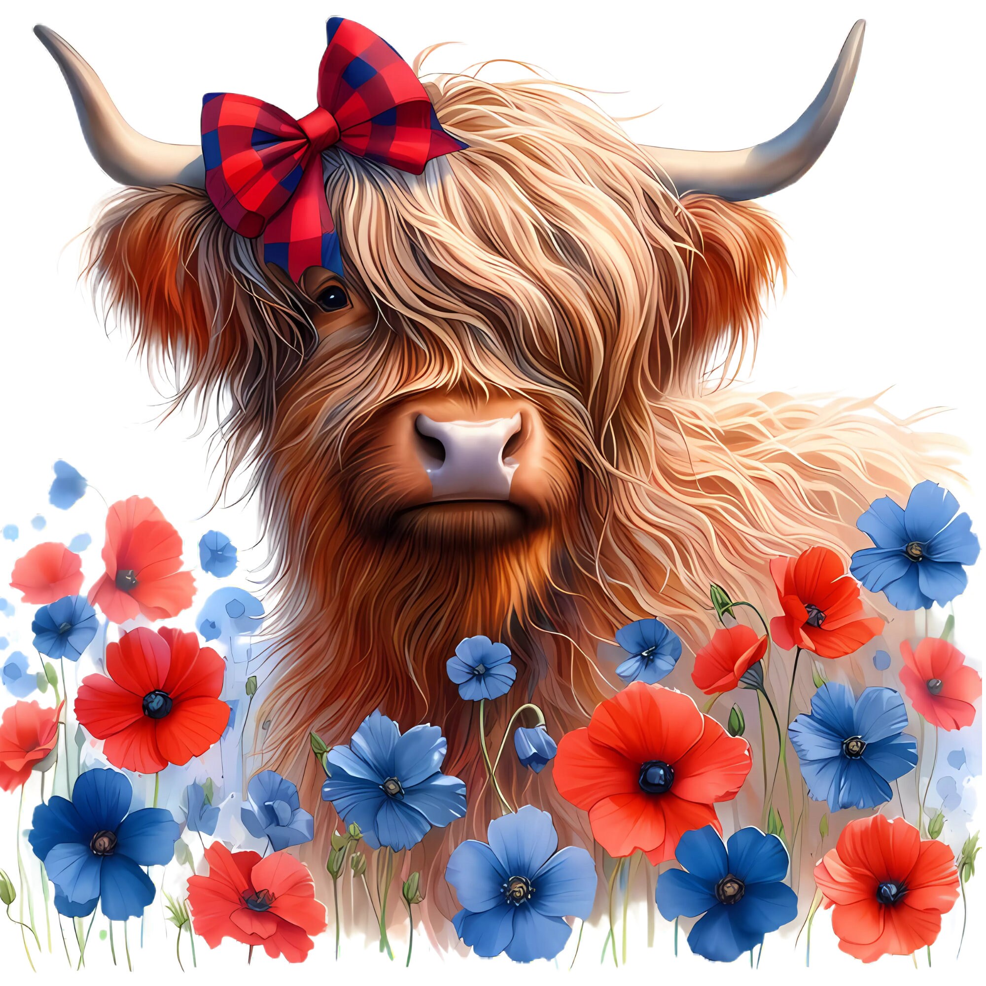 11 Watercolor Highland Cow With Poppy Flowers Clipart Bundle V.3, High ...