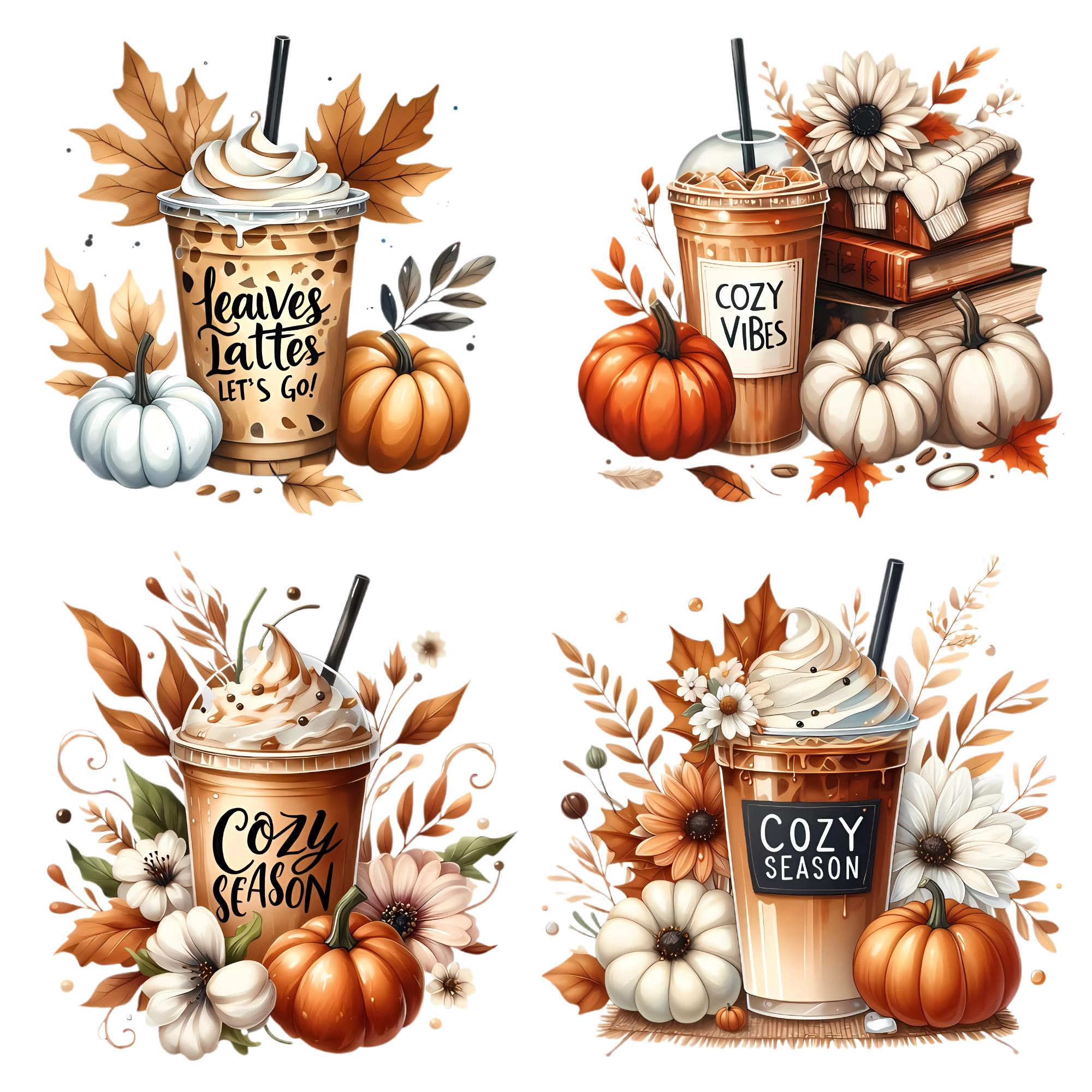 15 Fall Ice Coffee Png Clipart Bundle, Fall Sublimation Design, Autumn ...