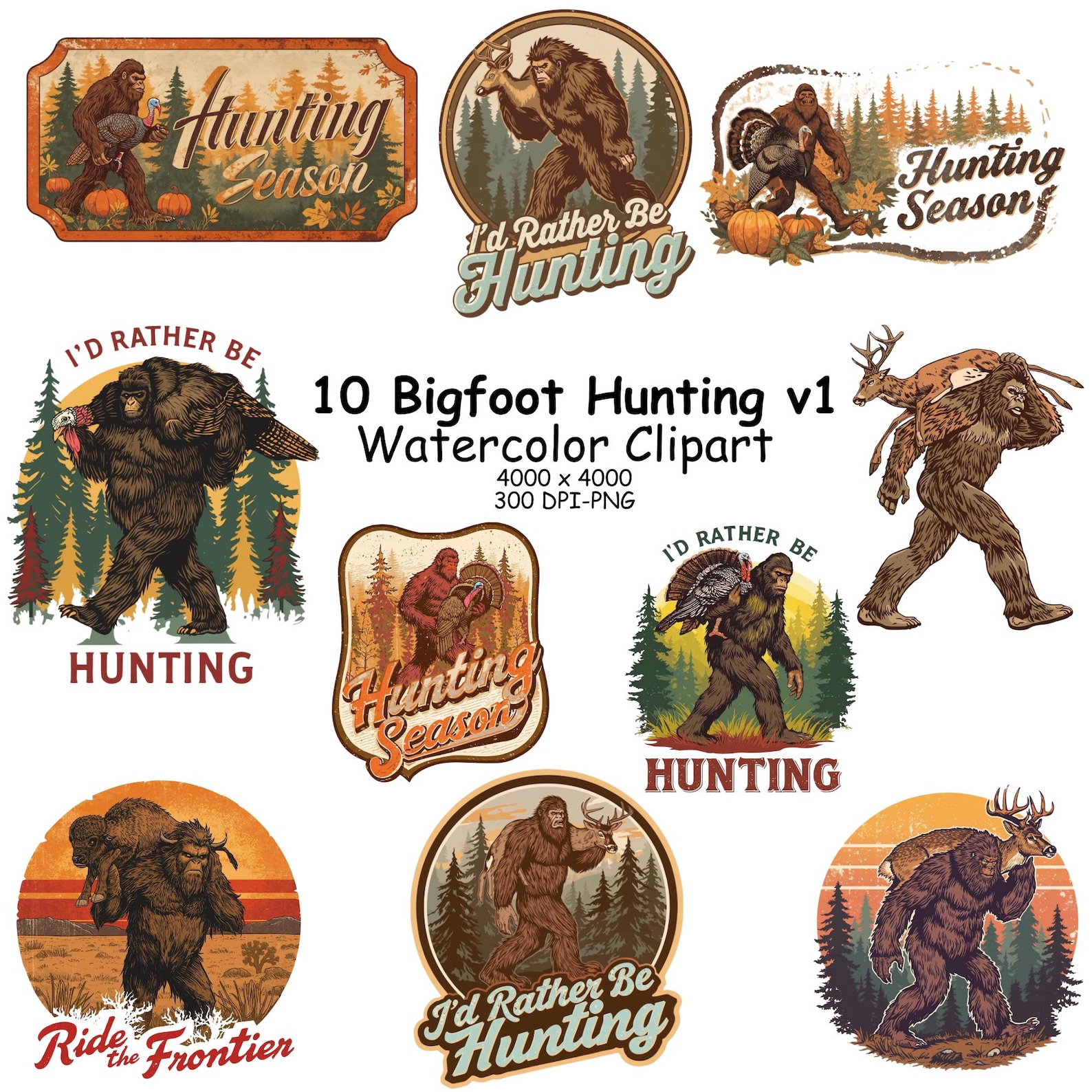 Bigfoot Hunting PNG Clipart, Sasquatch Sublimation Design (digital ...