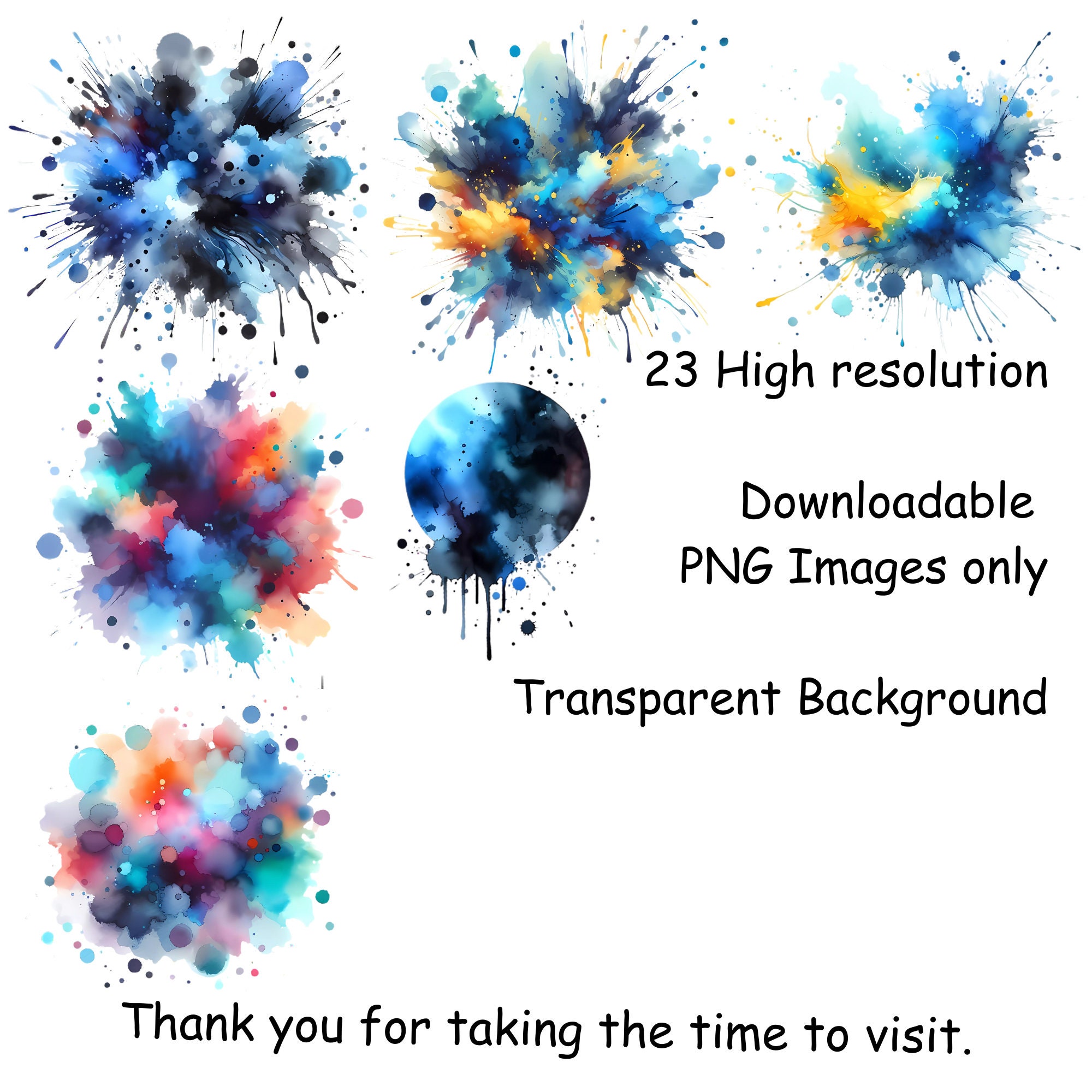 23 Watercolor Color Splash Clipart Bundle. Transparent PNG Paint ...