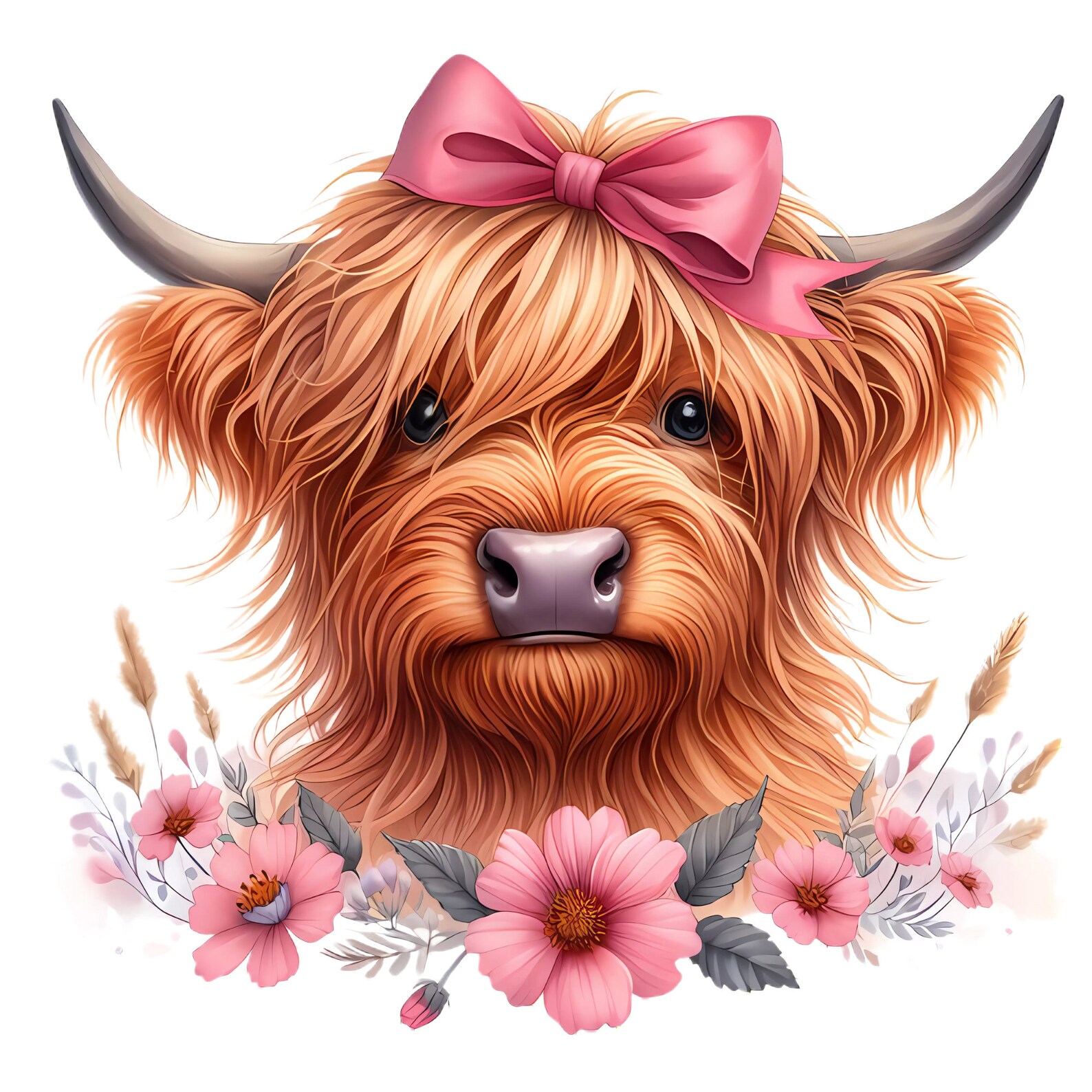 Watercolor Highland Cow Clipart, Poppy Flowers Bundle (digital Download ...