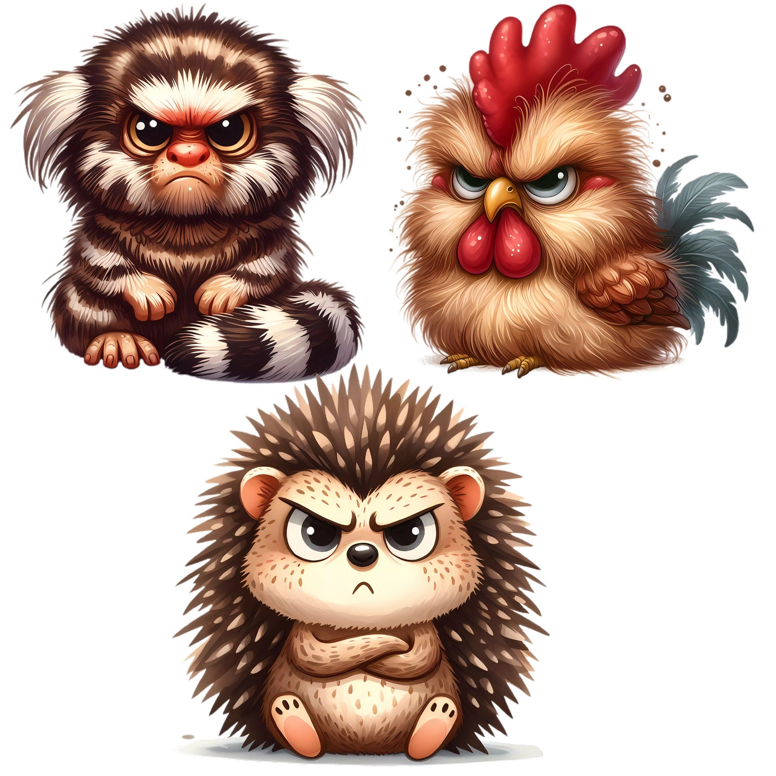 20 Watercolor Grumpy Animals Pngs Clipart Bundle, High Quality, Instant ...