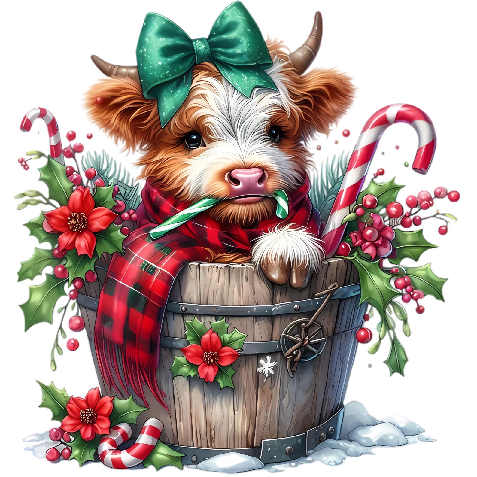 9 Watercolor Christmas Highland Cow V2 Clipart Bundle, Highland Cows in ...