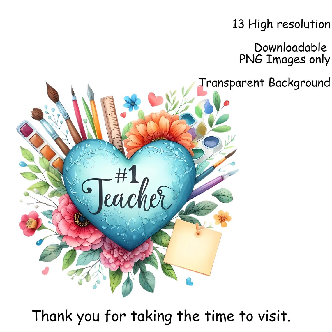 13 Watercolor Best Teacher Png Clipart Bundle, Sublimation Design ...