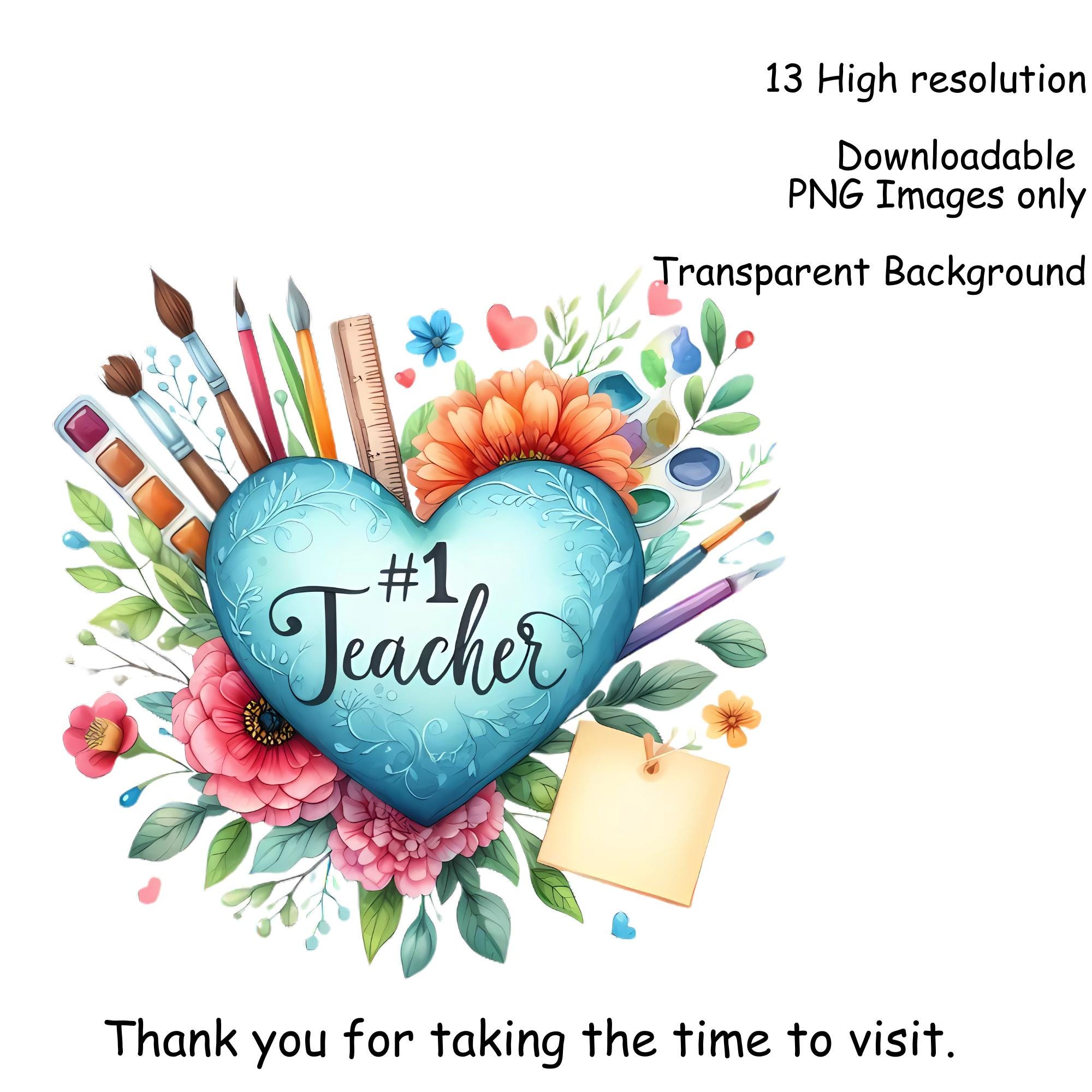 13 Watercolor Best Teacher Png Clipart Bundle, Sublimation Design ...