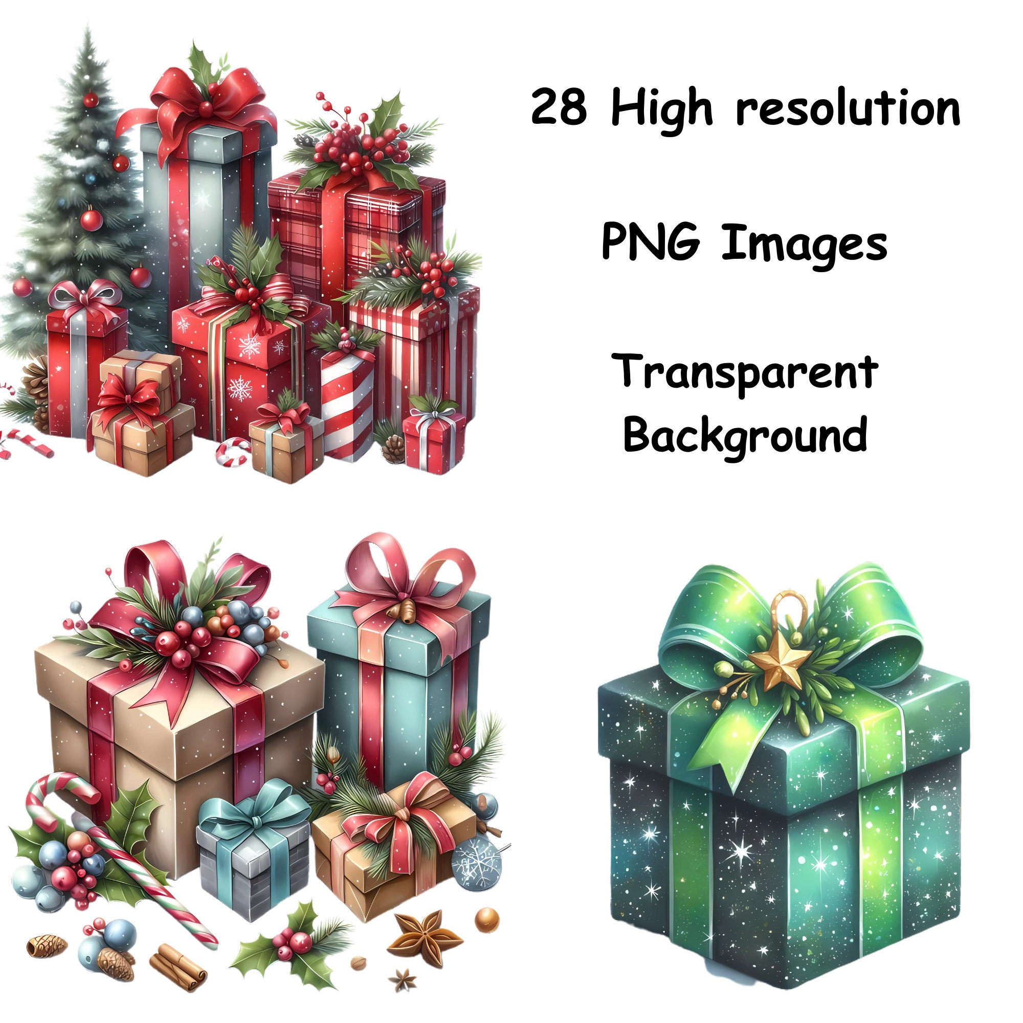 28 Watercolor Christmas Presents Clipart Bundle, Holiday Gifts Clipart ...