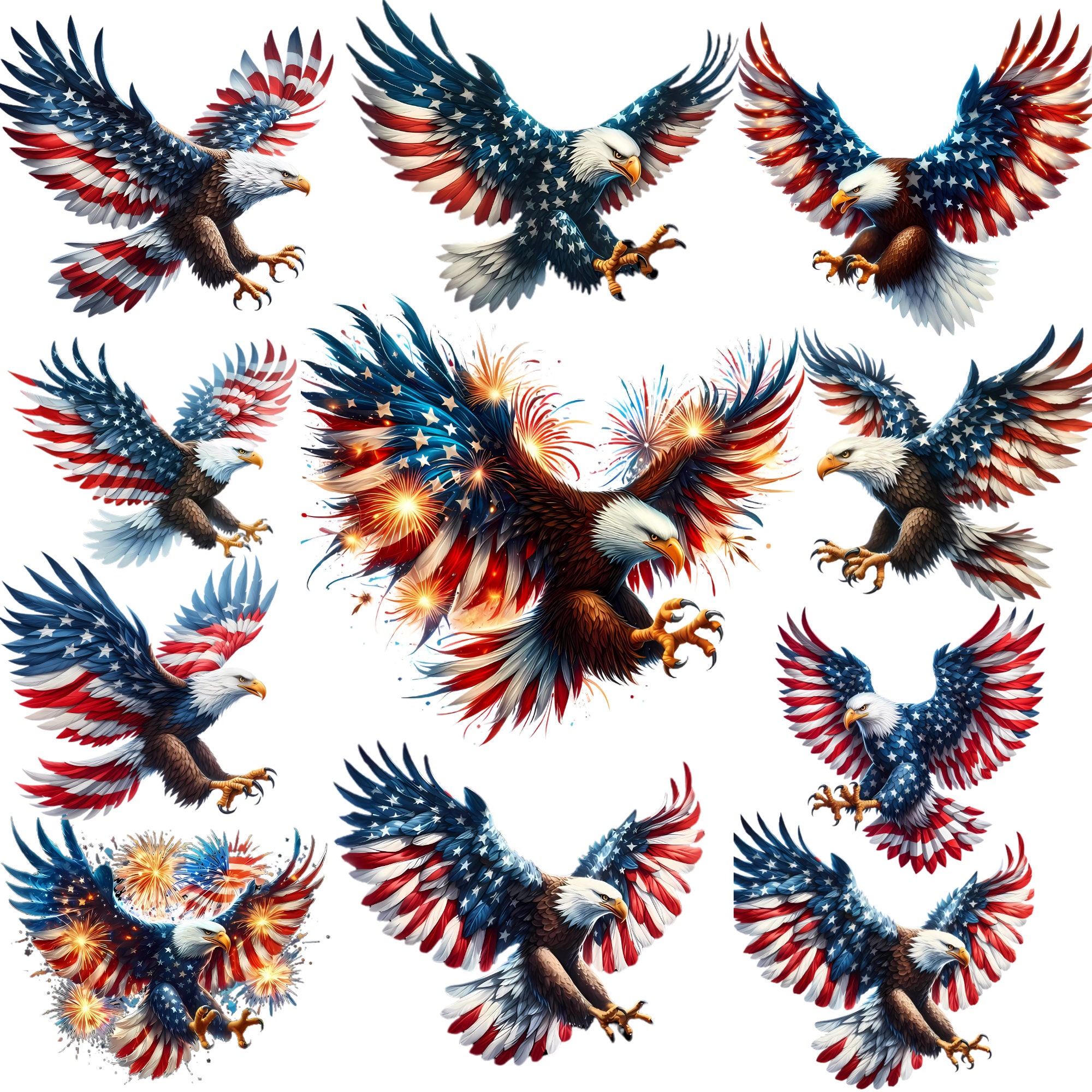 11 Watercolor Patriotic Eagle PNG Clipart Bundle, American USA Eagle ...