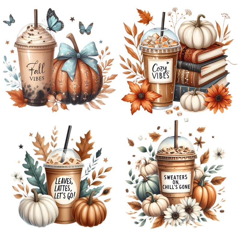 15 Fall Ice Coffee Png Clipart Bundle, Fall Sublimation Design, Autumn ...