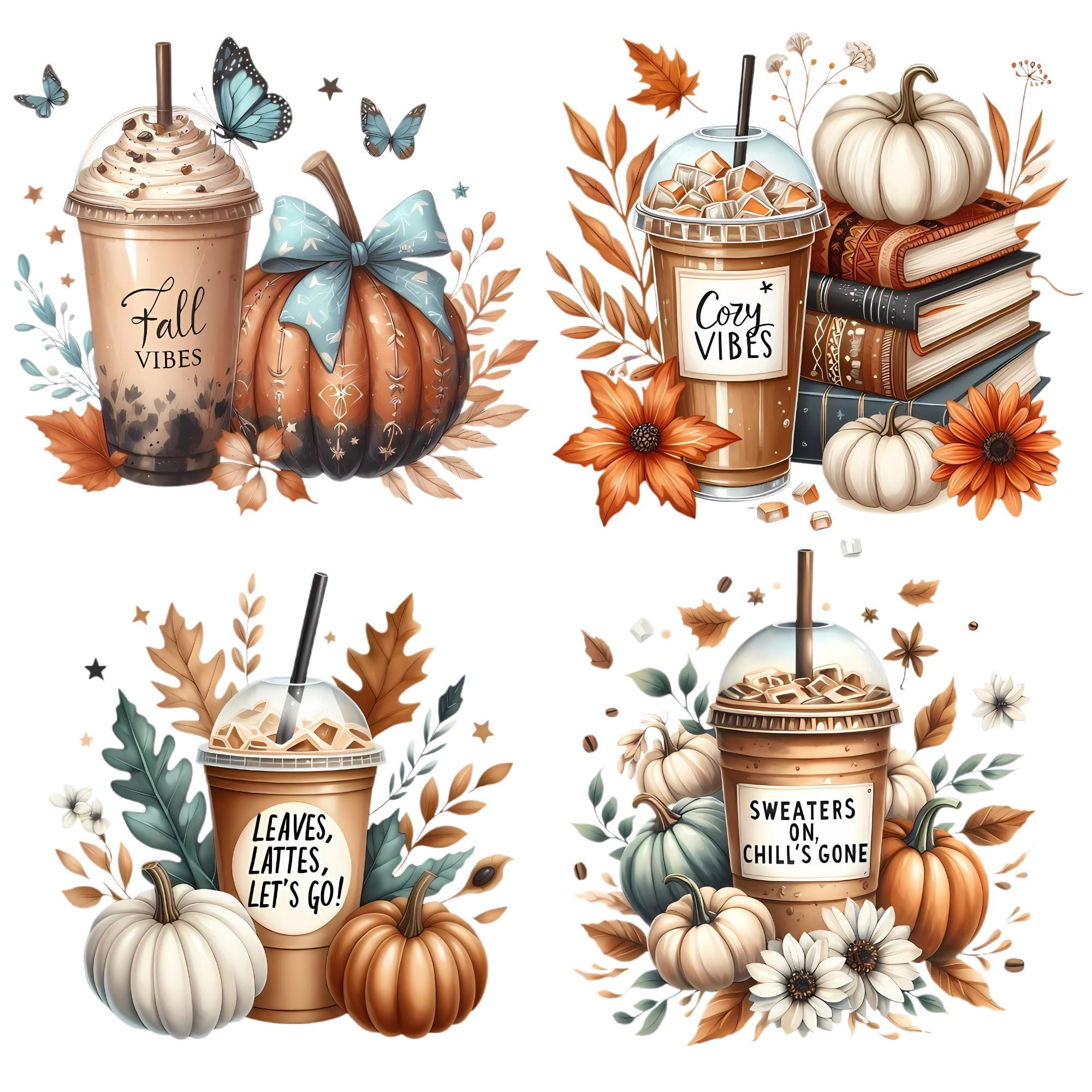 15 Fall Ice Coffee Png Clipart Bundle, Fall Sublimation Design, Autumn ...