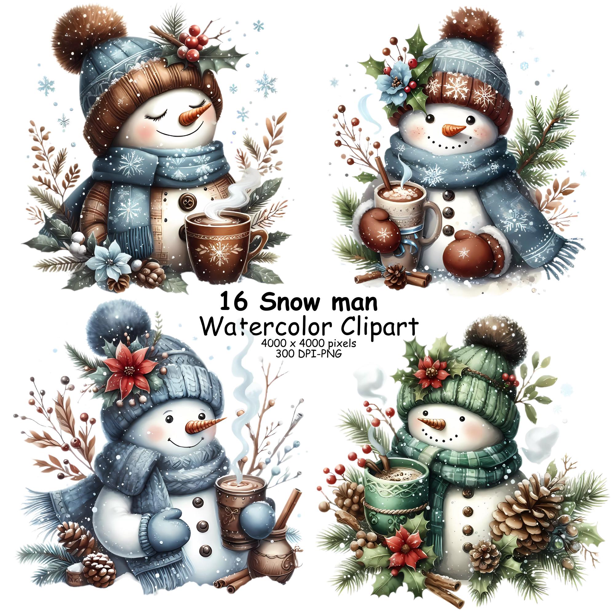 16 Cute Winter Snowman Clipart PNG Bundle, Festive Snowmen Graphics ...