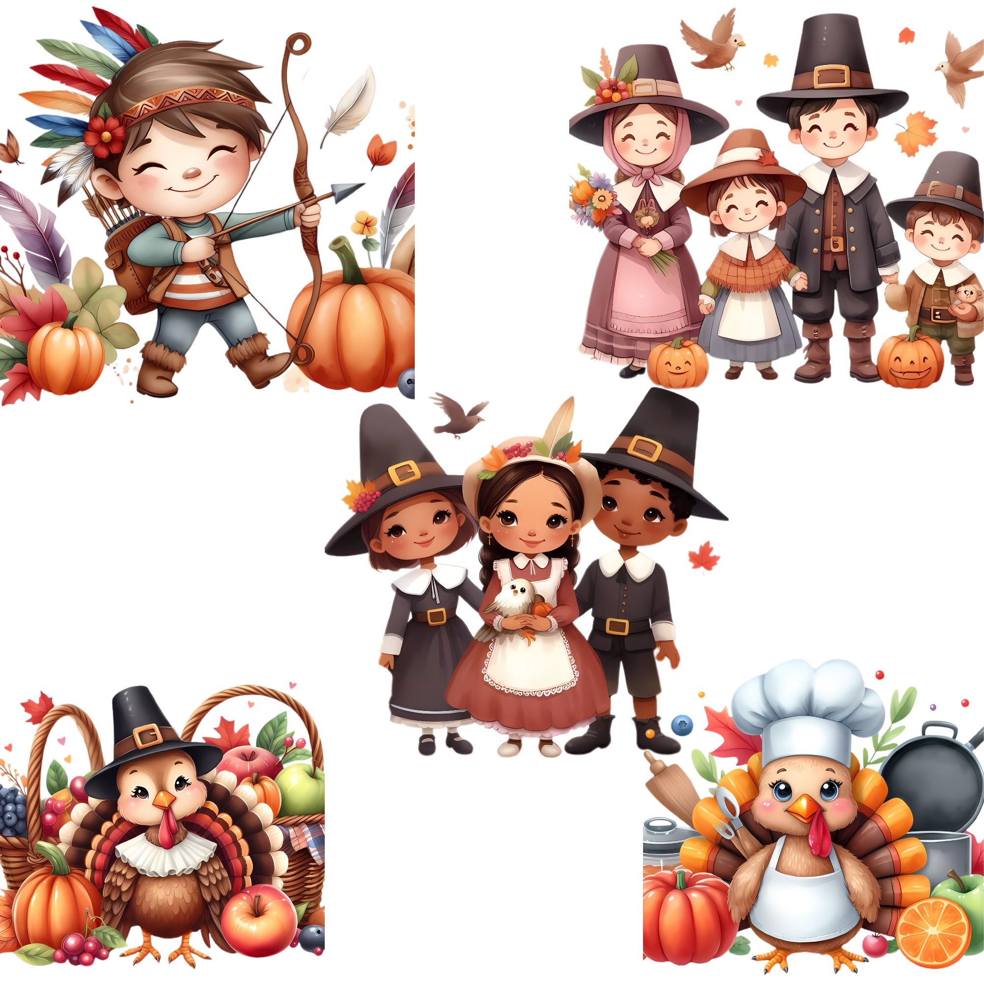 25 Watercolor Thanksgiving Collection Clipart Bundle. Transparent ...