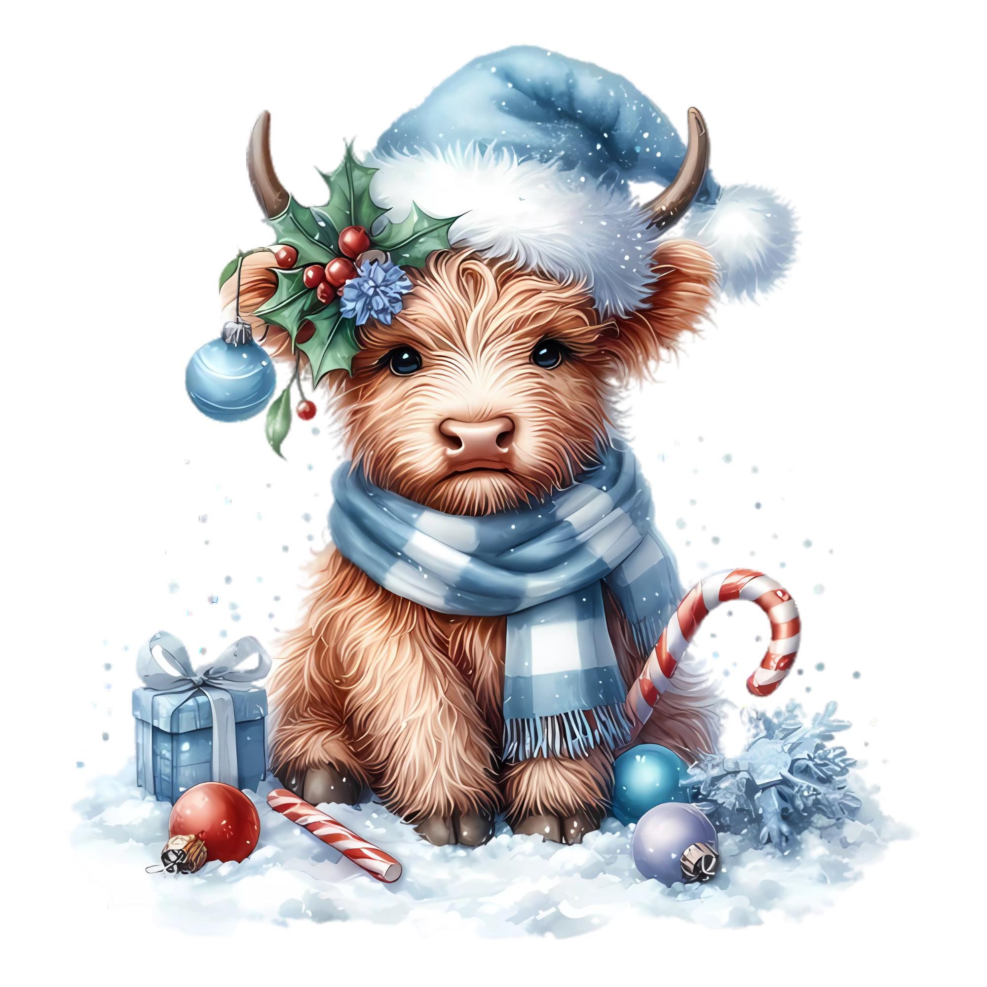 9 Watercolor Christmas Highland Cow V3 Clipart Bundle, Highland Cows in ...