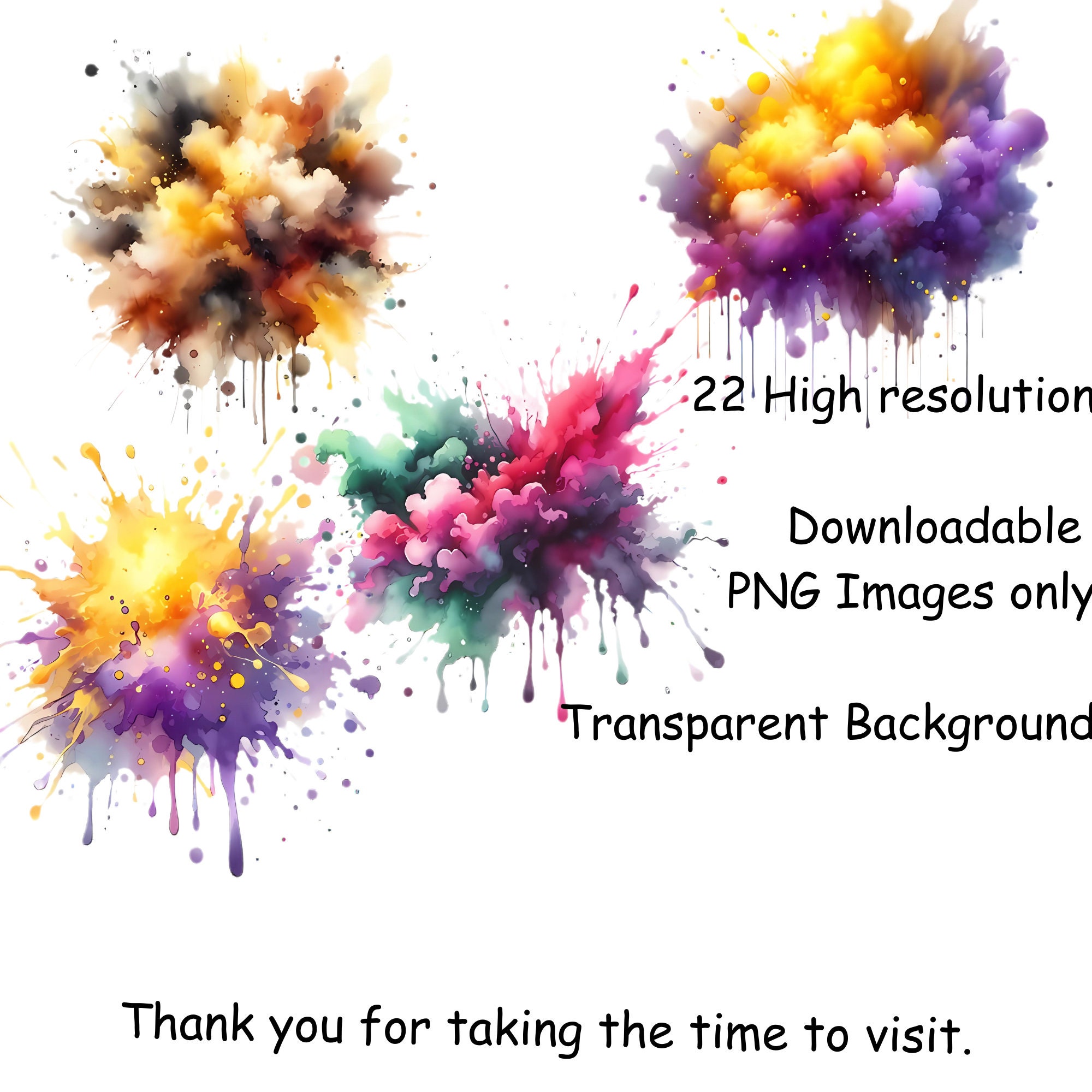 22 Watercolor Color Splash Clipart Bundle. Transparent PNG Paint ...
