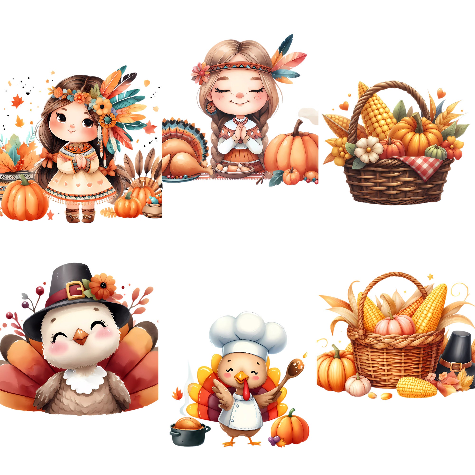 25 Watercolor Thanksgiving Collection Clipart Bundle. Transparent ...