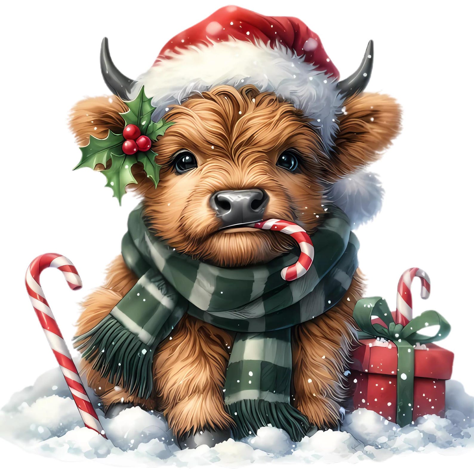 9 Watercolor Christmas Highland Cow Clipart Bundle V1, Cute Cartoon ...