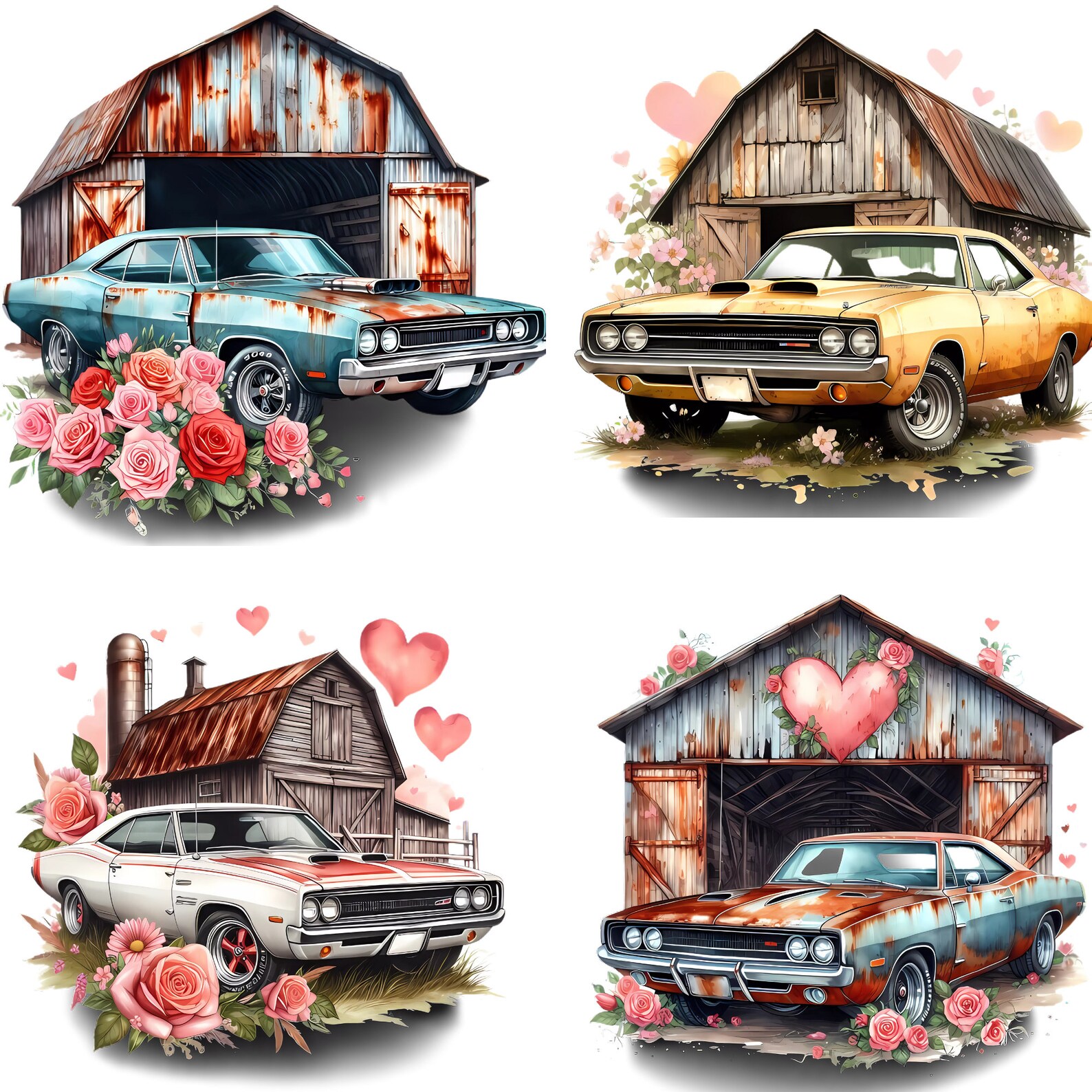 24 Rustic Cars Watercolor Clipart Bundle. Transparent Background, Old ...