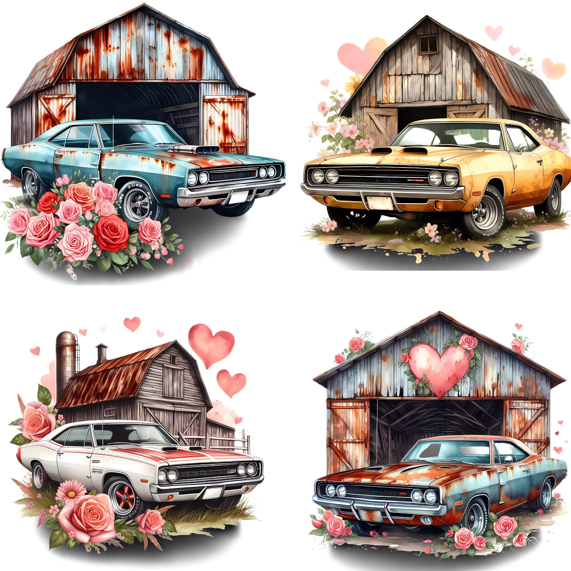 24 Rustic Cars Watercolor Clipart Bundle. Transparent Background, Old ...