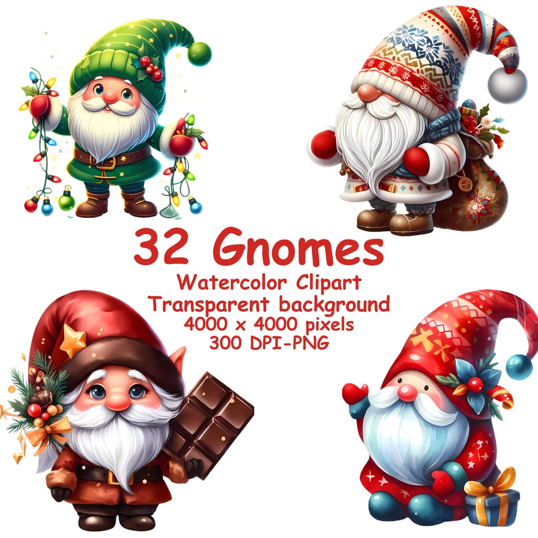 32 Christmas Watercolor Gnomes Clipart Bundle. High Quality ...