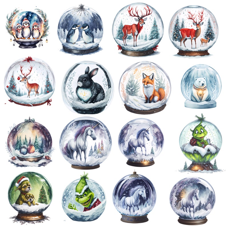 38 Winter Watercolor Globe Clipart Bundle. Winter Animals PNG Clipart ...