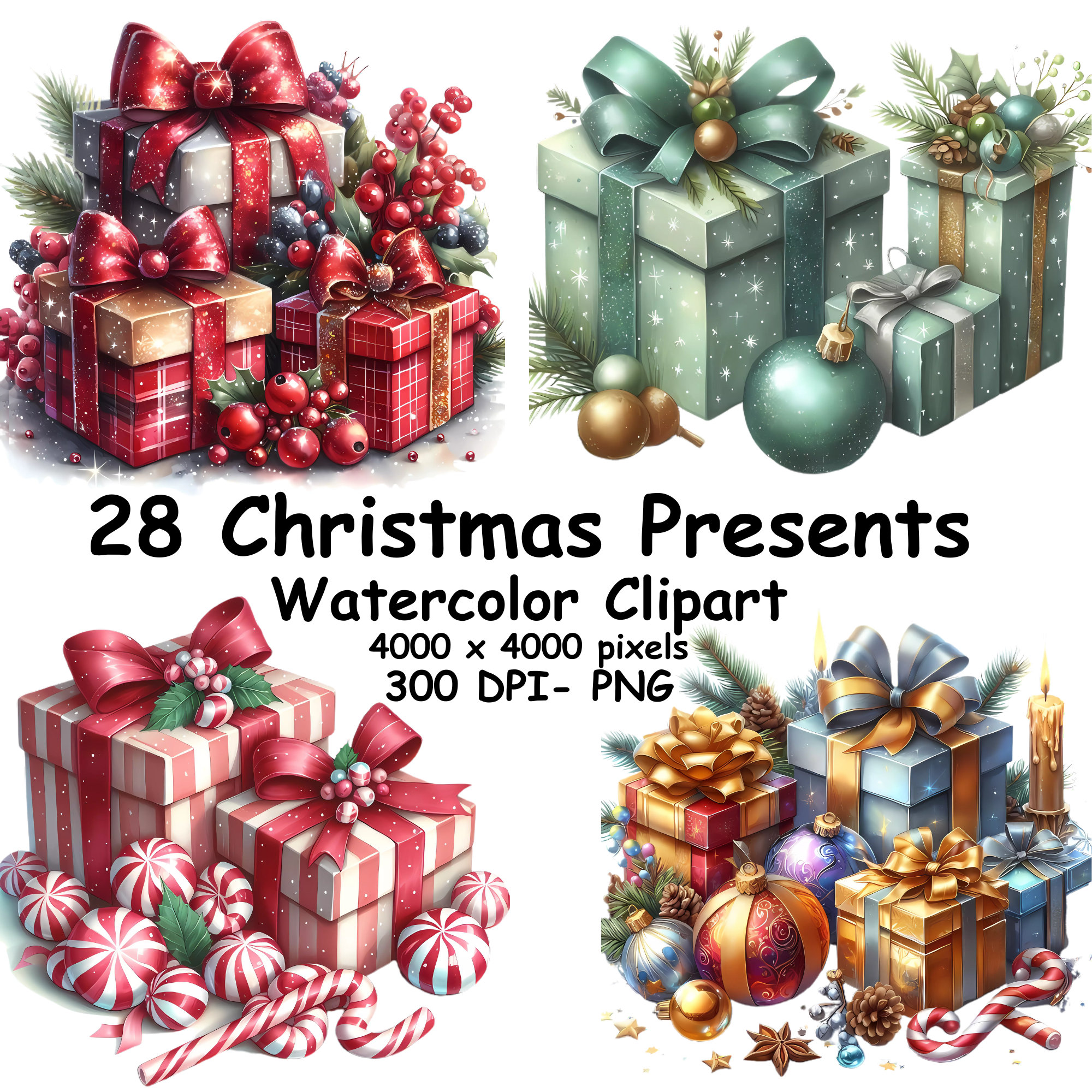 28 Watercolor Christmas Presents Clipart Bundle Holiday Gifts - Etsy