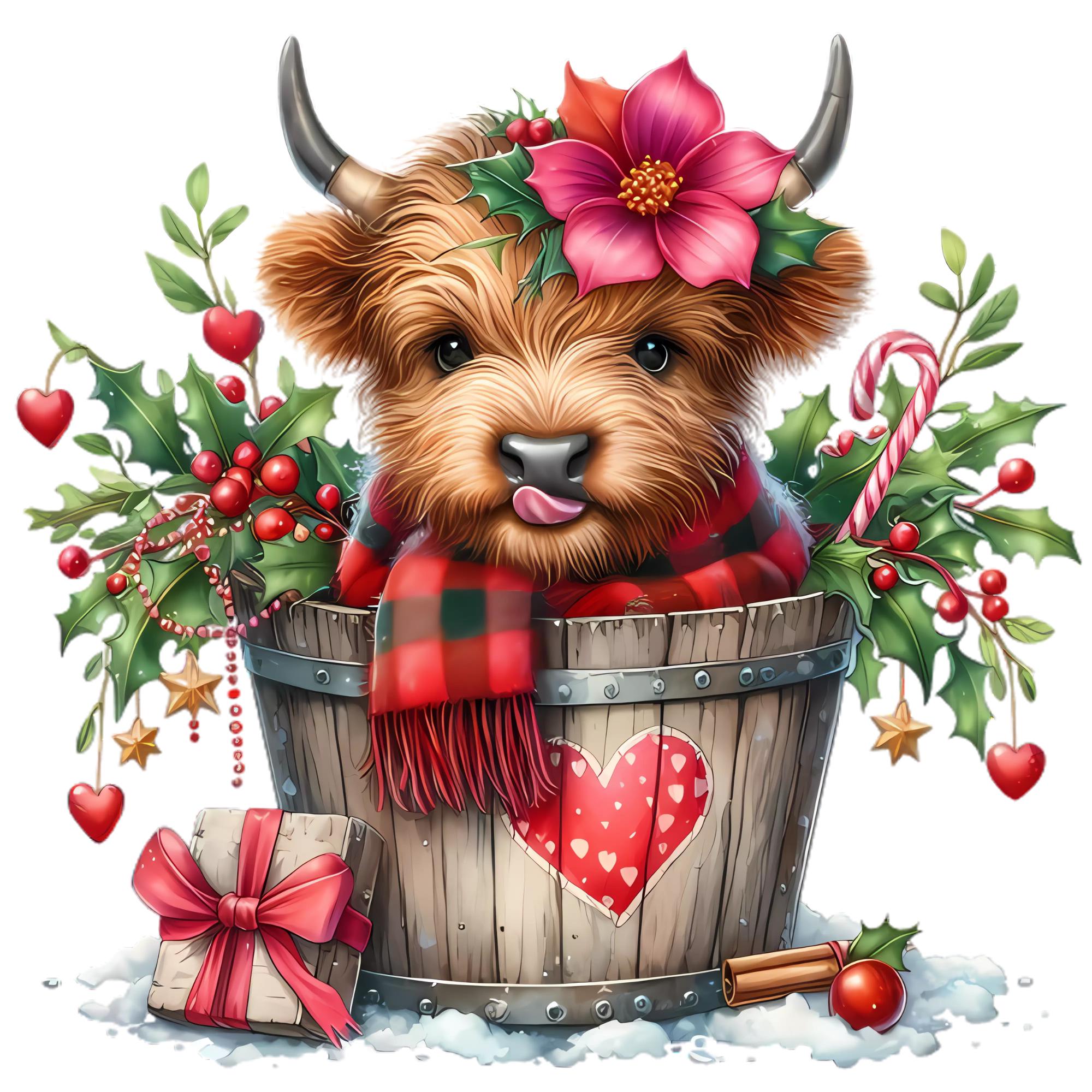 9 Watercolor Christmas Highland Cow V2 Clipart Bundle, Highland Cows in ...