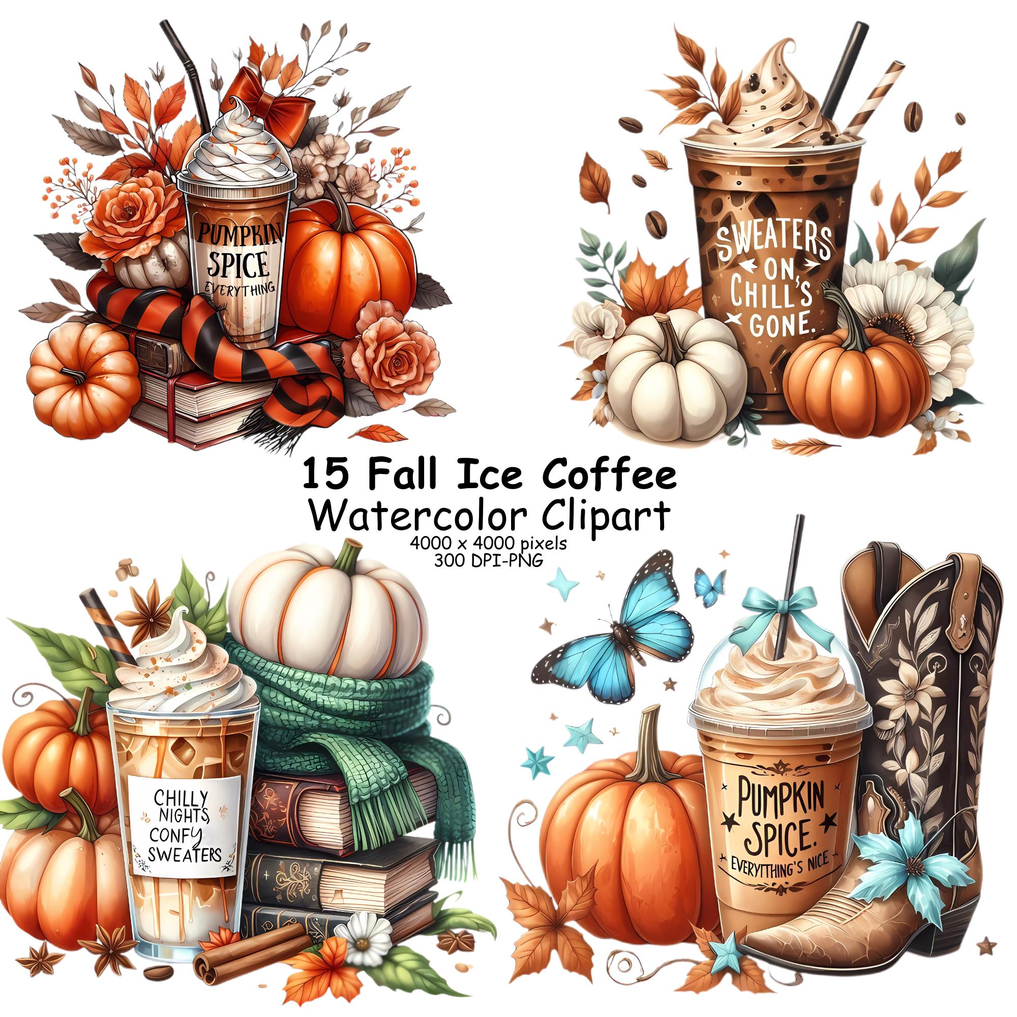 15 Fall Ice Coffee Png Clipart Bundle, Fall Sublimation Design, Autumn ...
