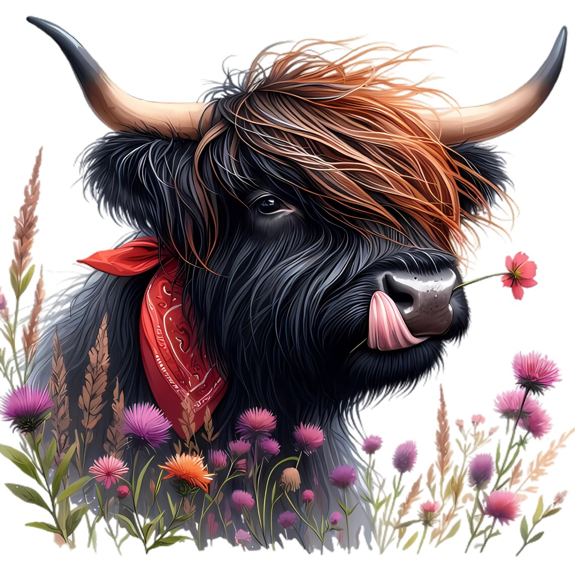11 Watercolor Highland Cow With Poppy Flowers Clipart Bundle V.3, High ...