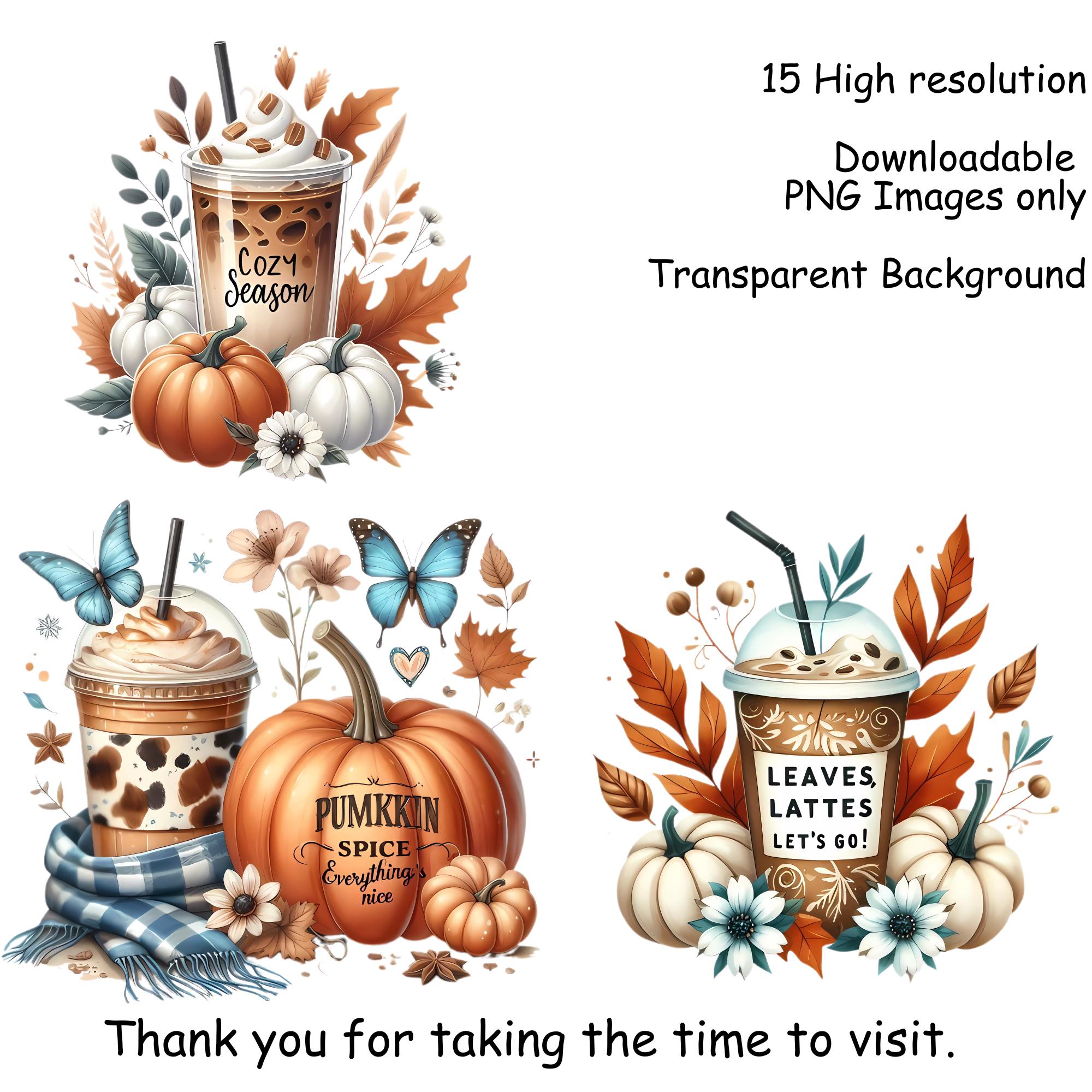 15 Fall Ice Coffee Png Clipart Bundle, Fall Sublimation Design, Autumn ...