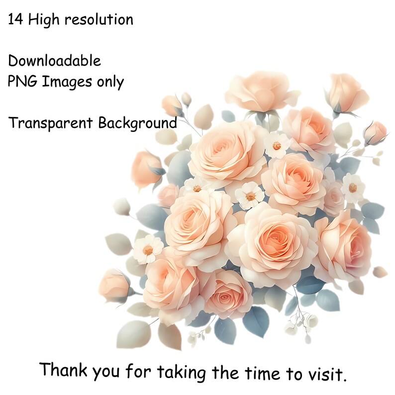 14 Pastel Wedding Roses Clipart Bundle, Watercolor Floral Clipart ...