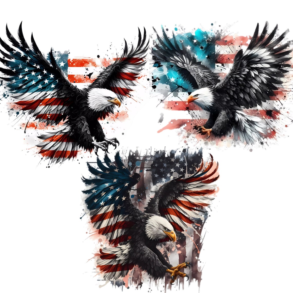 13 Watercolor Patriotic Eagle PNG Clipart Bundle, American USA Eagle ...