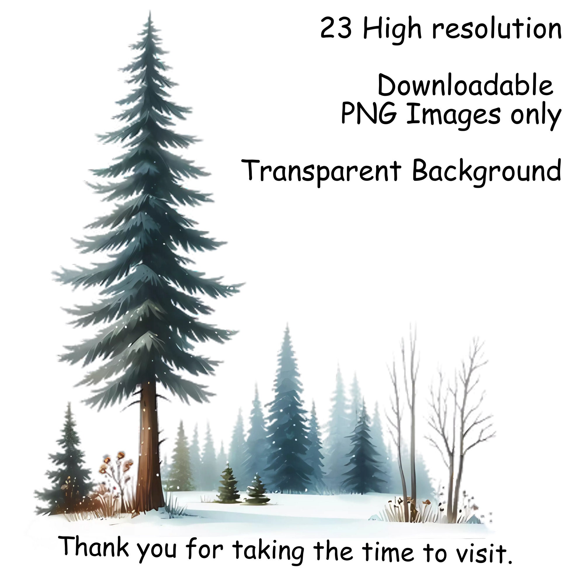 23 Watercolor Winter Forest Tree Clipart Bundle, Transparent Pine Tree ...