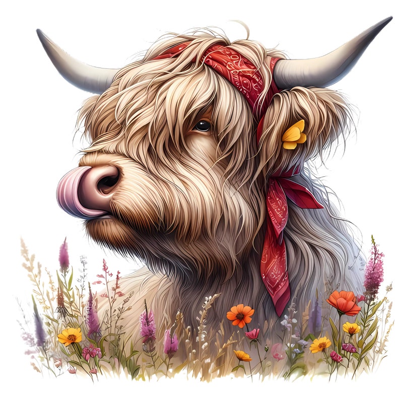 11 Watercolor Highland Cow With Poppy Flowers Clipart Bundle V.3, High ...