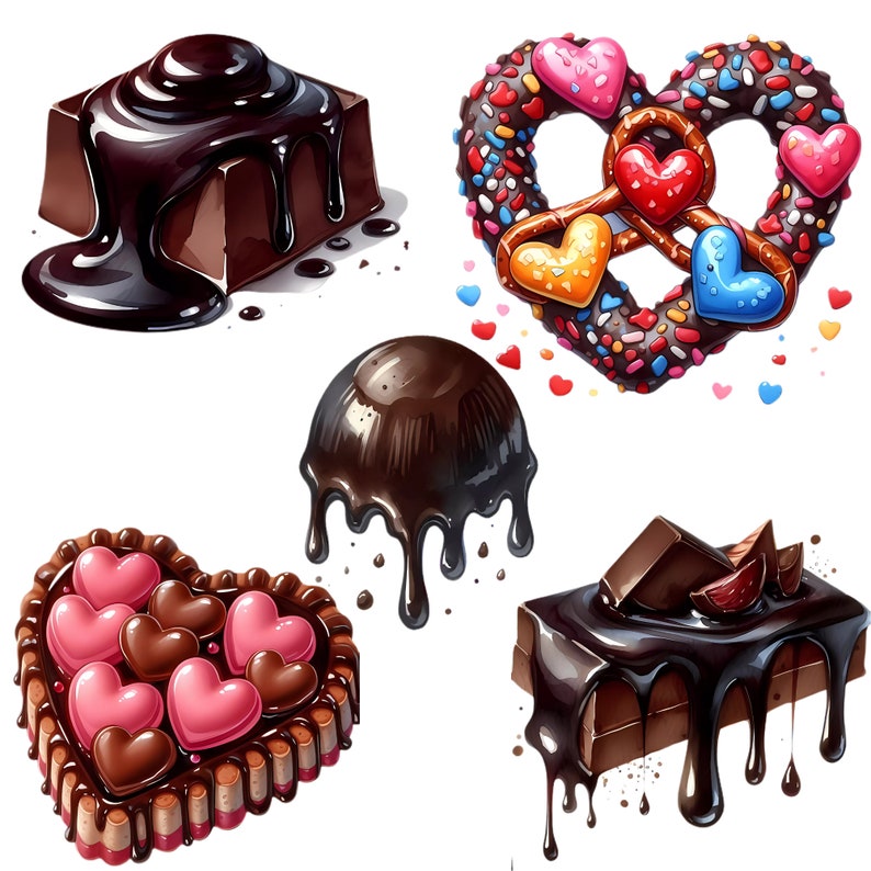 Watercolor Chocolate Clipart Bundle, Candy Hearts, Sweets PNG (digital ...
