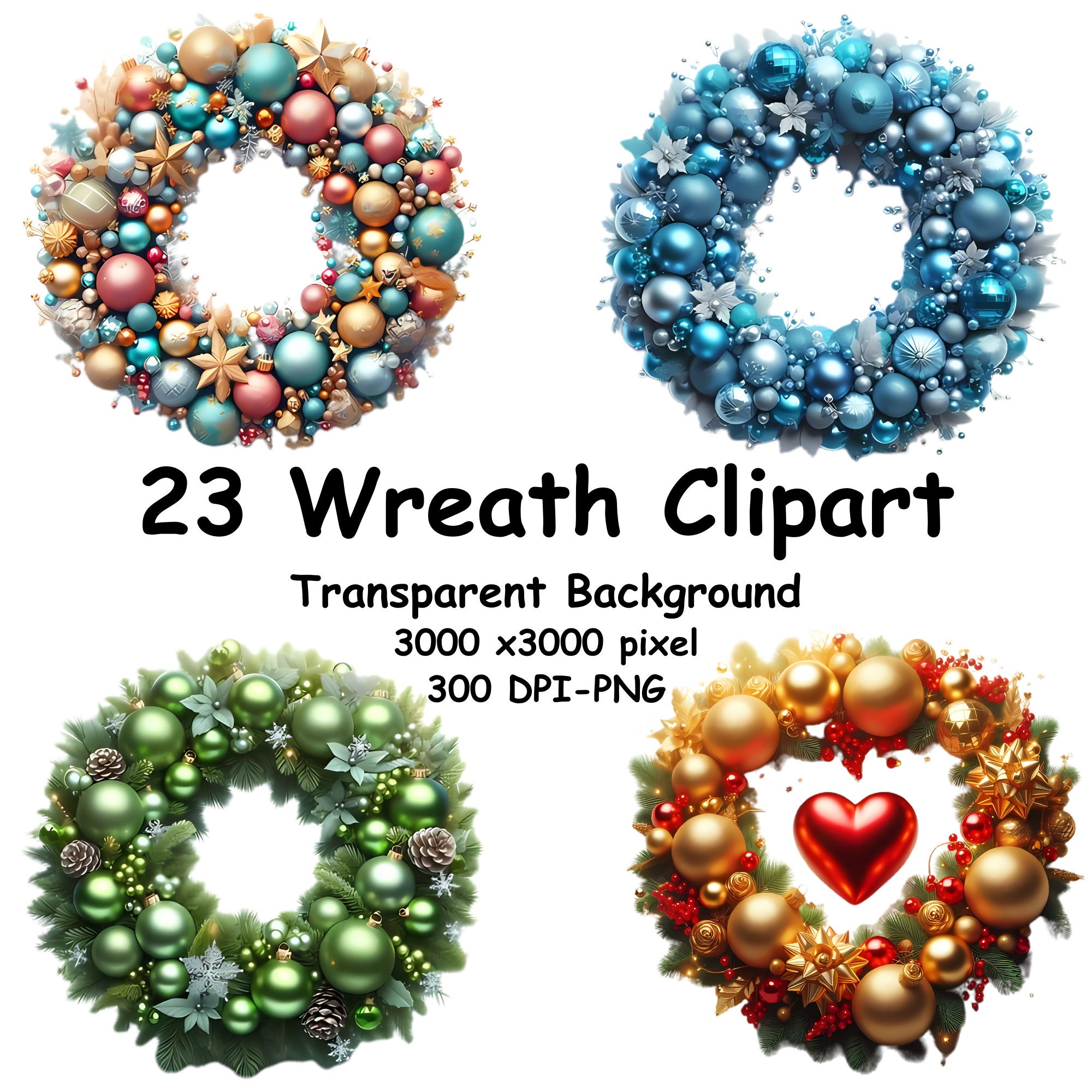 23 Christmas Wreath Clip Art Bundle Ornaments Wreath PNG - Etsy