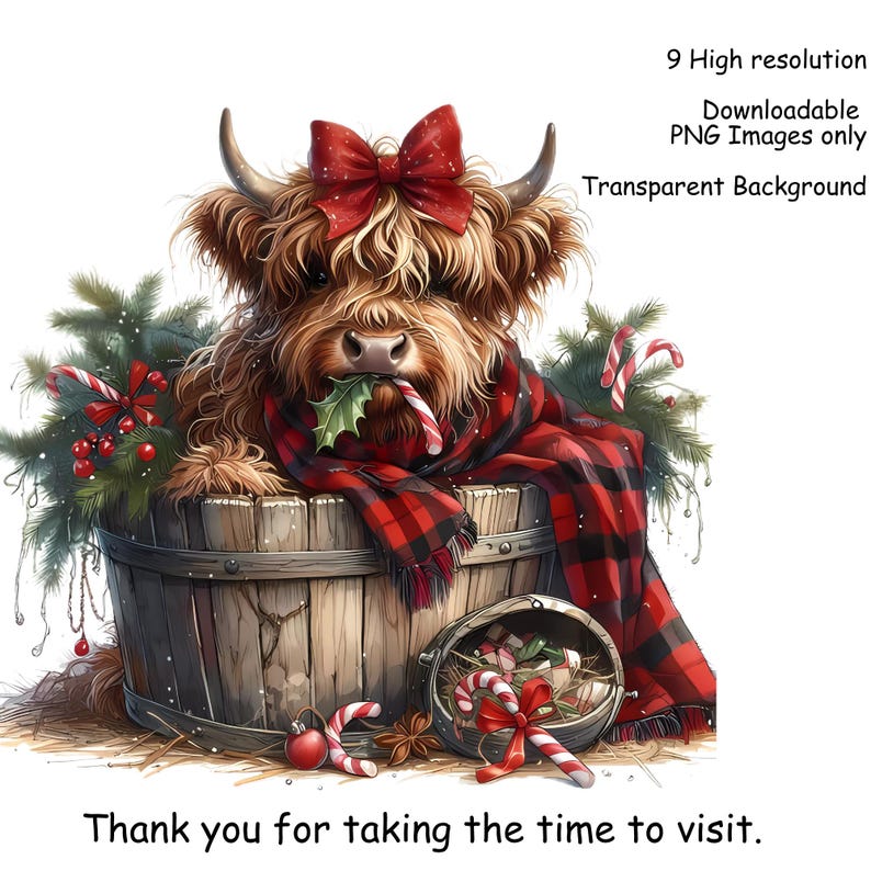 9 Watercolor Christmas Highland Cow V2 Clipart Bundle, Highland Cows in ...