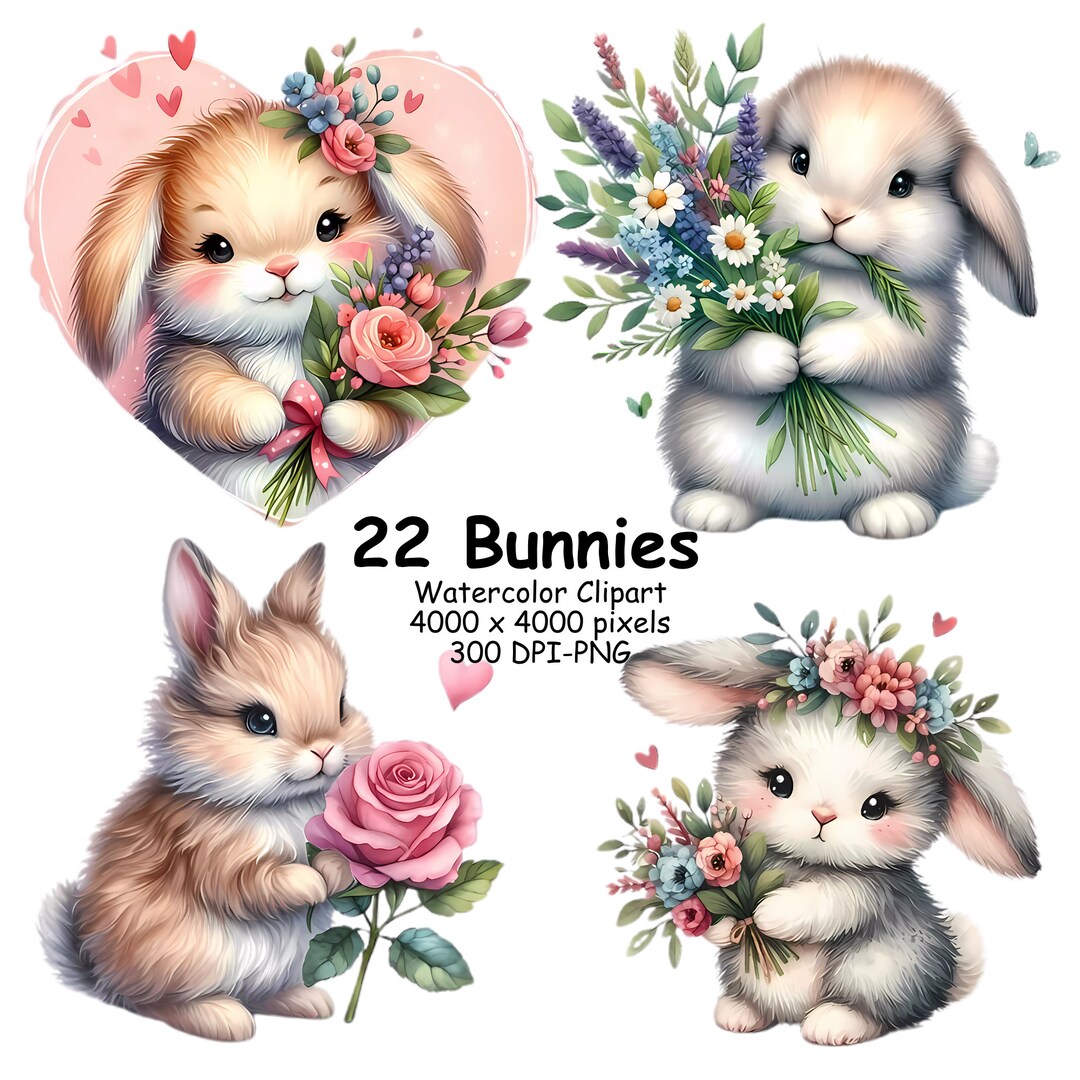 22 Rustic Bunnies Watercolor Clipart Bundle (digital Download) - Etsy